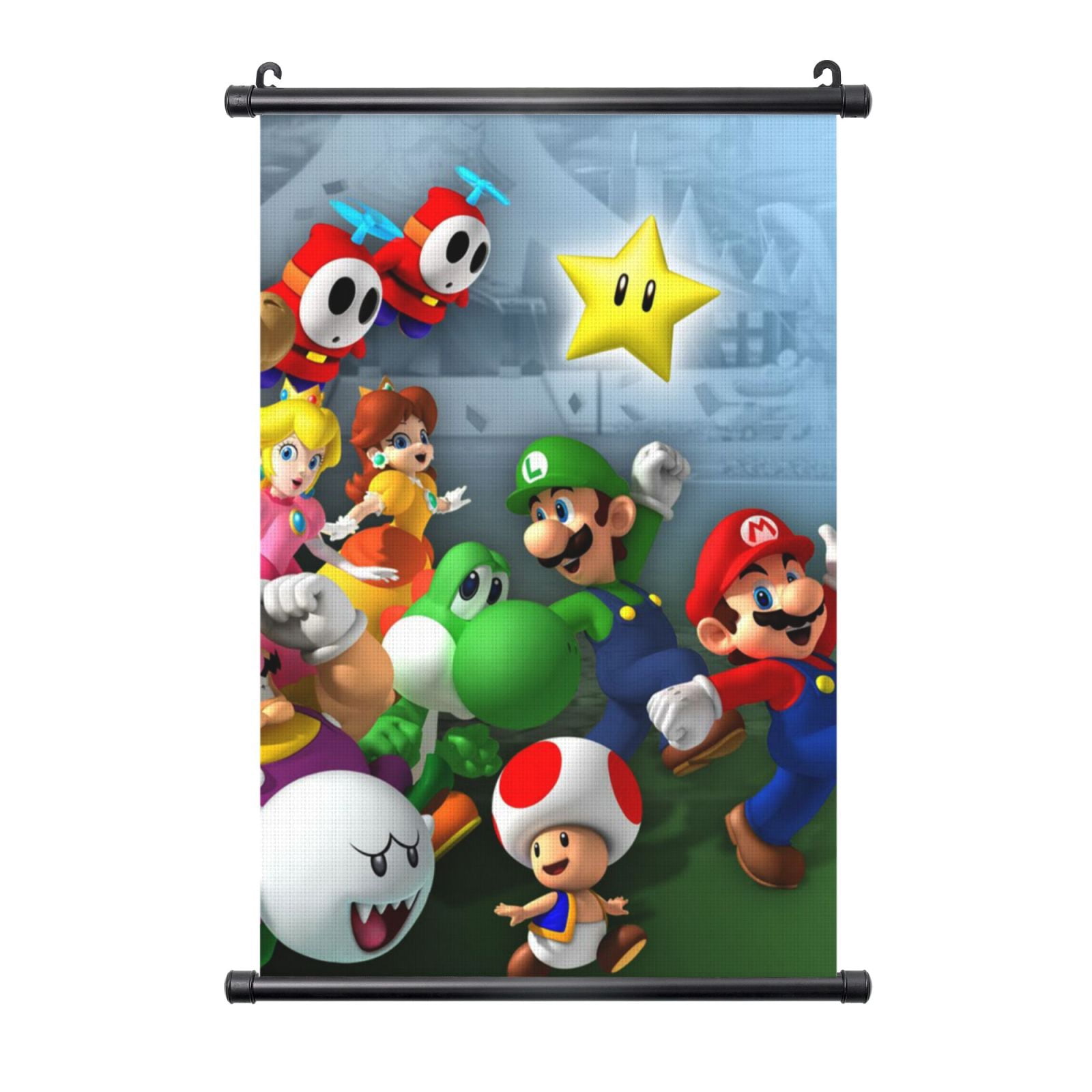 Super Mario Bros Game Black Plastic Shaft Hanging Poster Decor Canvas ...