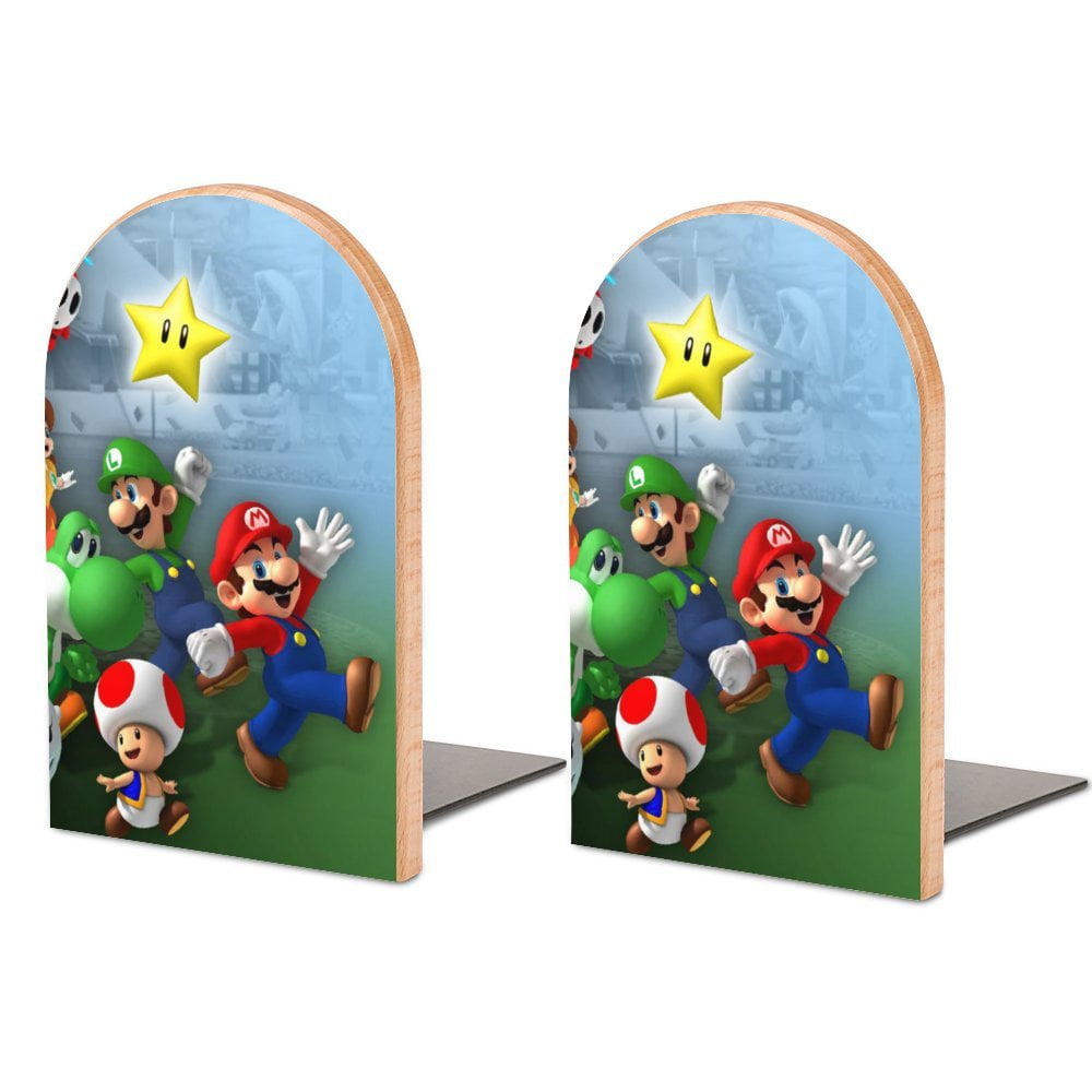 Super Mario Bros Game Bookends Wood Book Divider Decorative Shelves Non ...