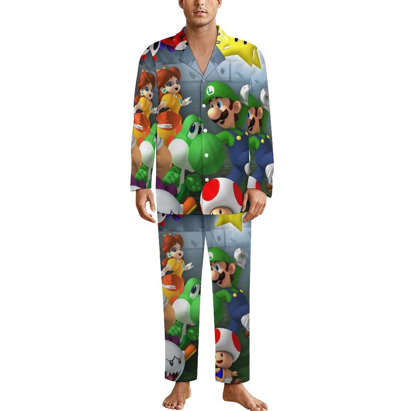 Super Mario Bros Game Long Sleeved Pajama Set for Men Sleepwear Sets ...
