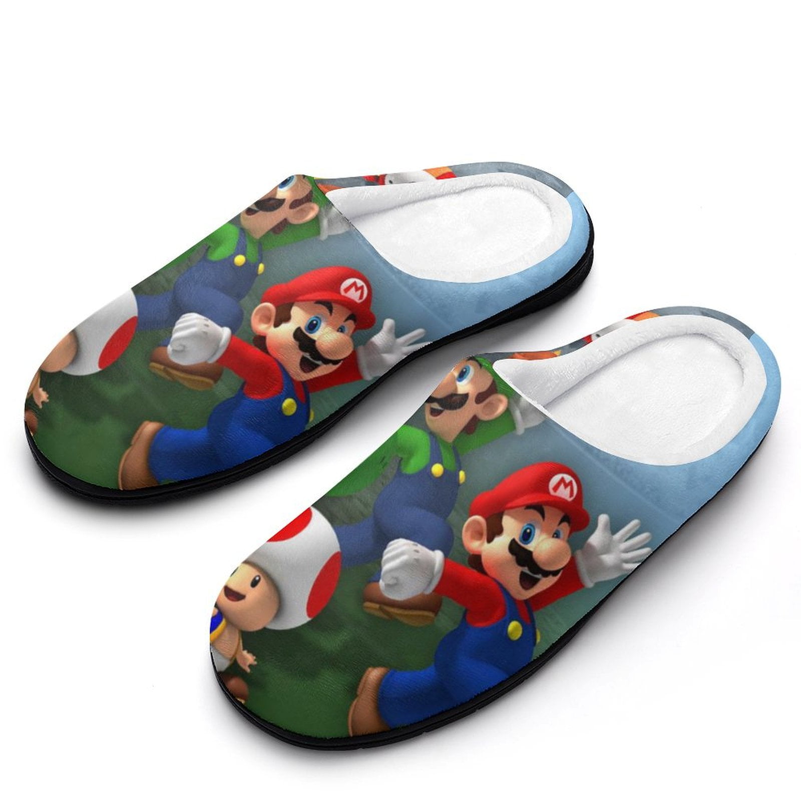 Super Mario Bros Game Men's Cotton Slippers Winter Fuzzy Lightweight ...