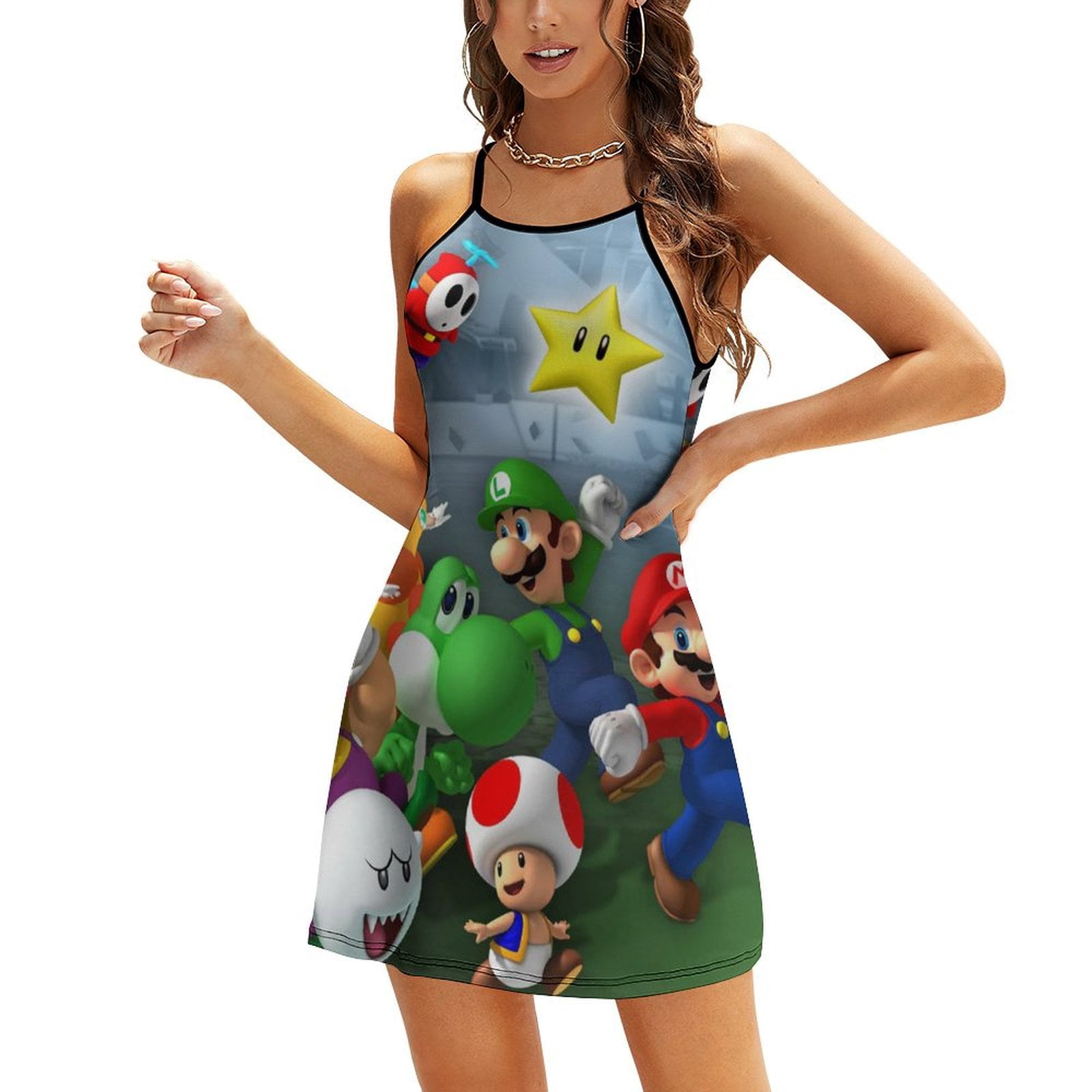 Super Mario Bros Game Women's Sling Dress Sundress Summer Camisole ...