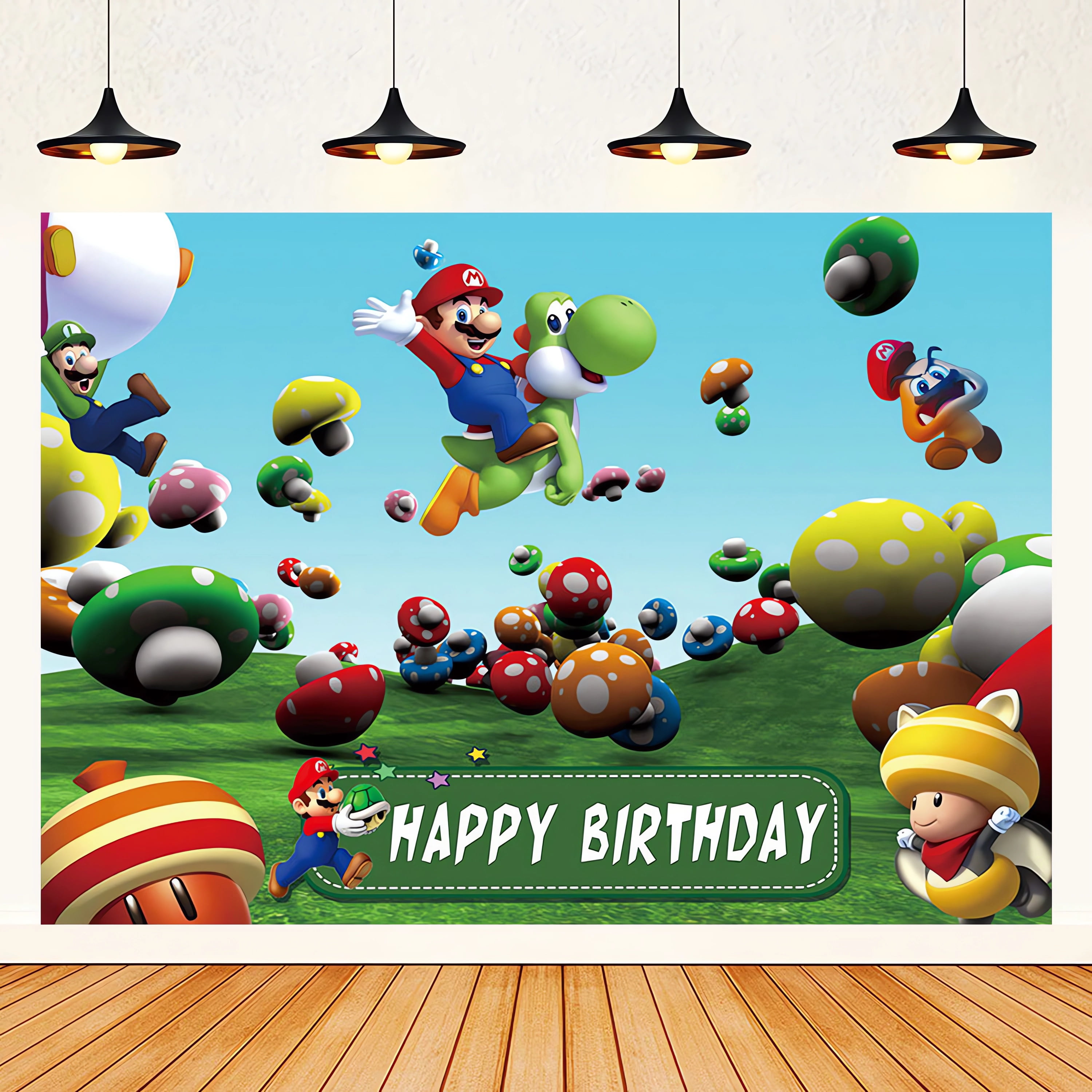 Super Mario Bros Happy Birthday Anime Cartoon Theme Backdrops Banner ...