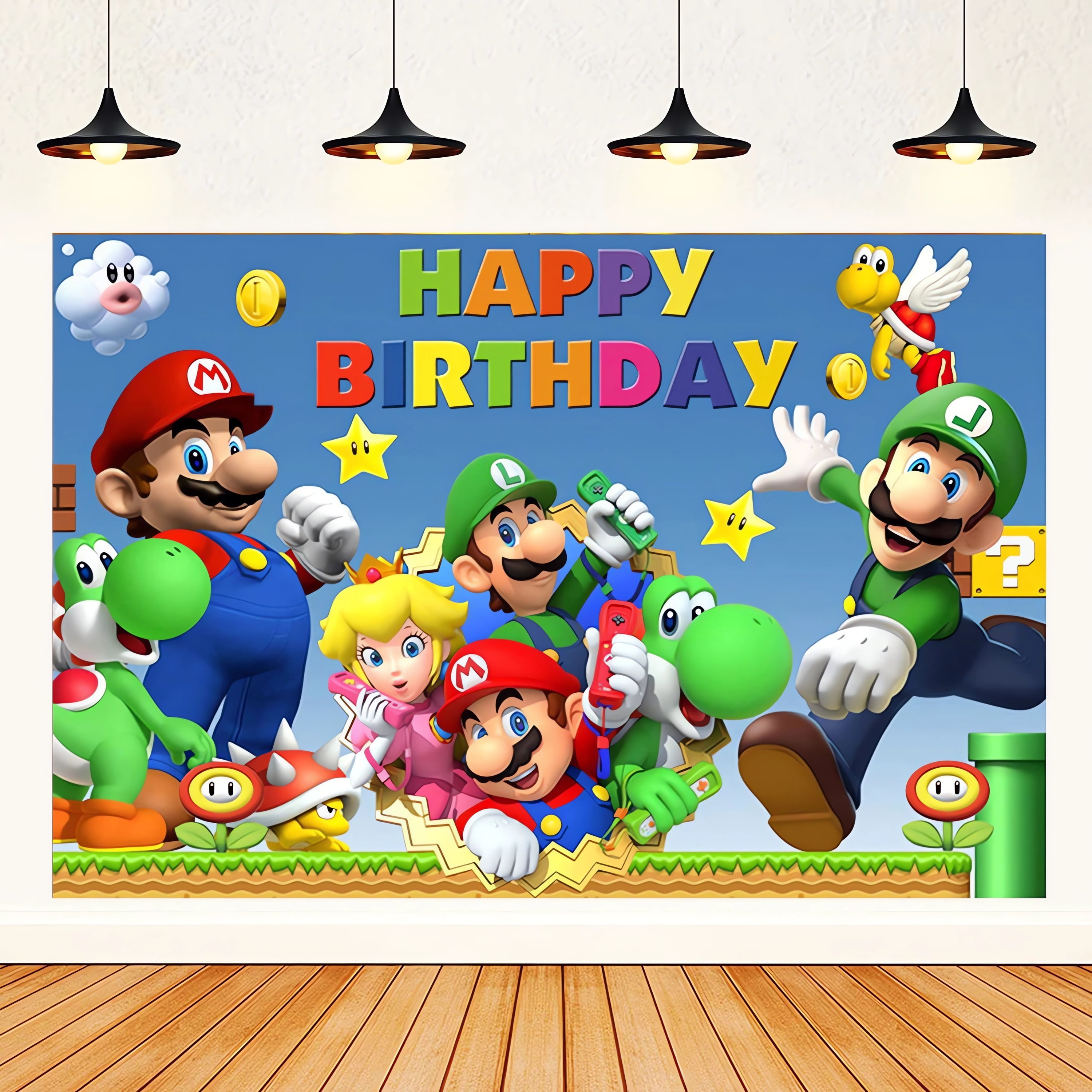 Super Mario Bros Happy Birthday Anime Cartoon Theme Backdrops Banner ...