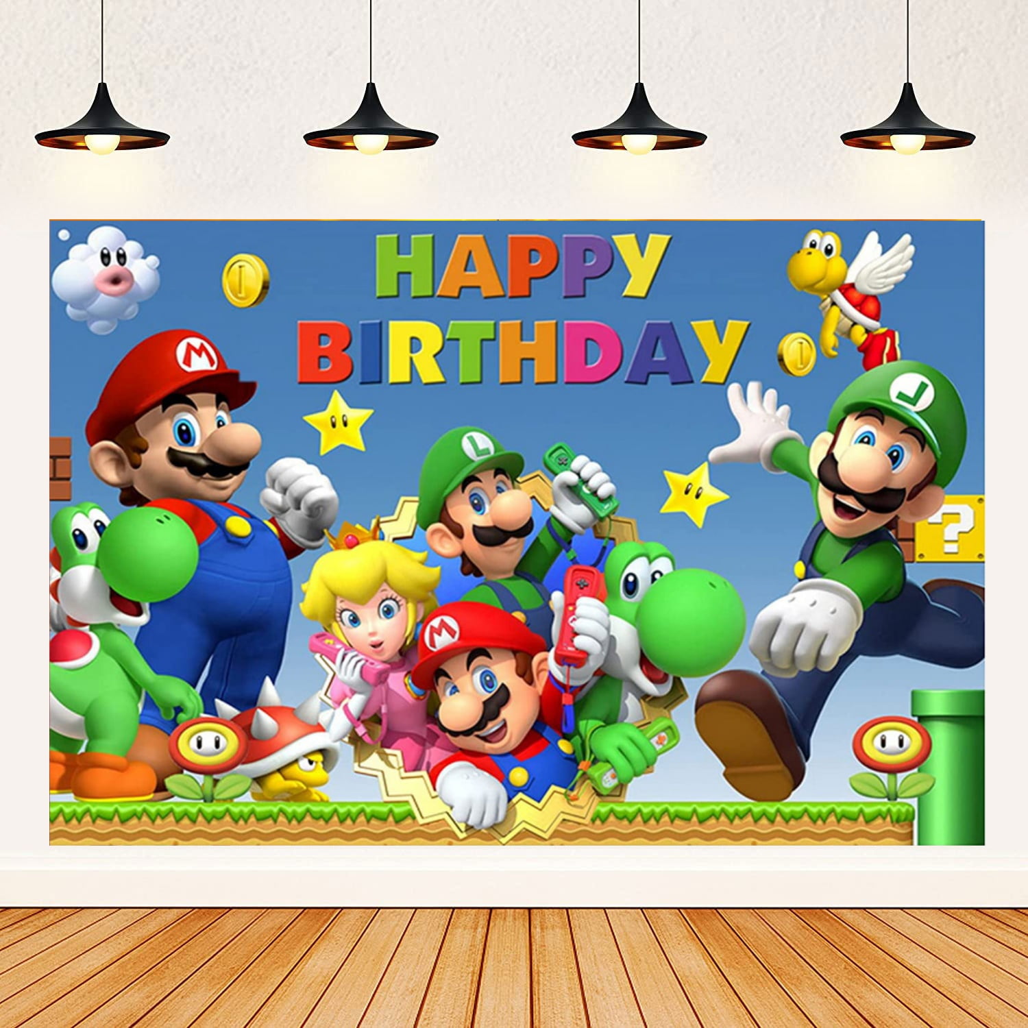 Super Mario Bros Happy Birthday Anime Cartoon Theme Backdrops Banner ...