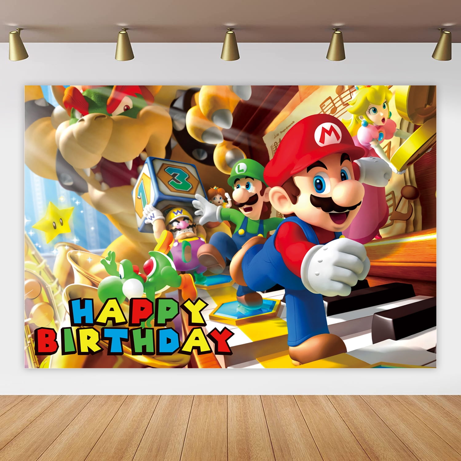 Super Mario Bros Happy Birthday Anime Cartoon Theme Backdrops Banner ...