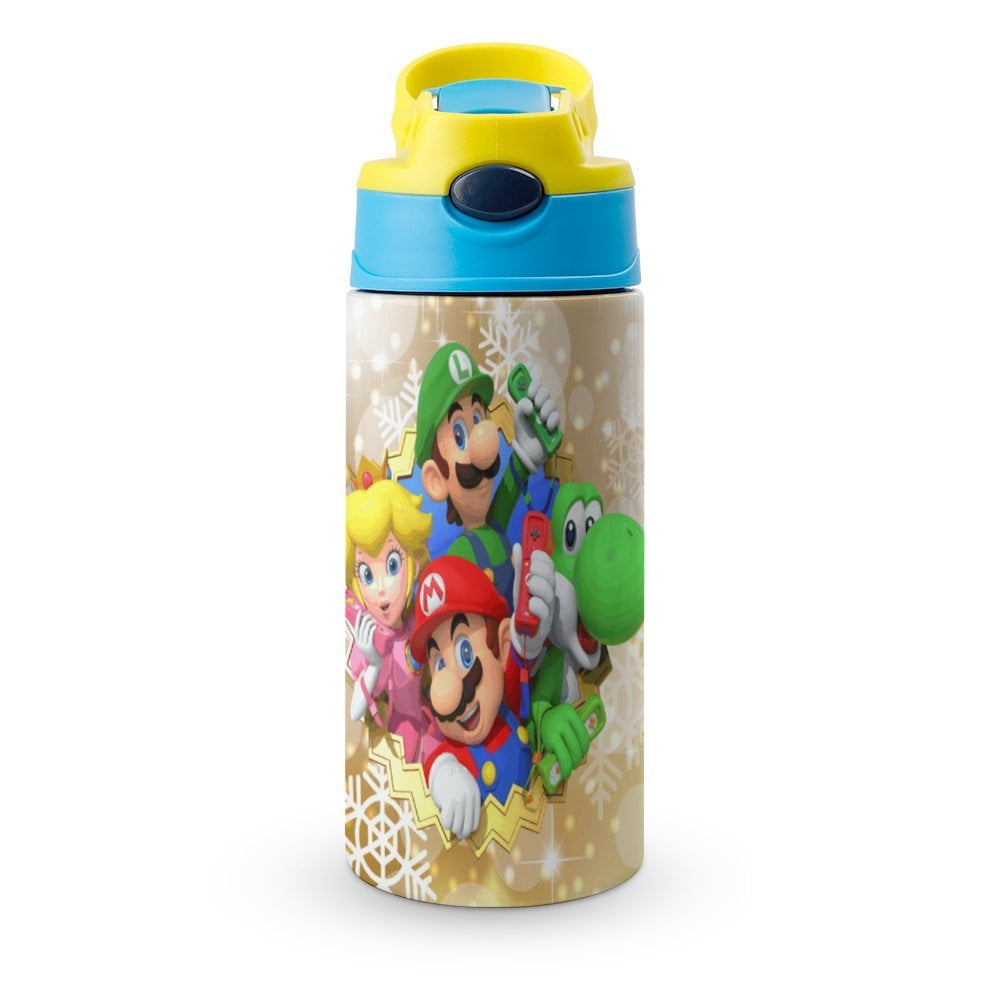 Super Mario Bros Kid's Insulated Water Bottle With Straw Vacuum Stainless Steel Cup Leak-Proof ...
