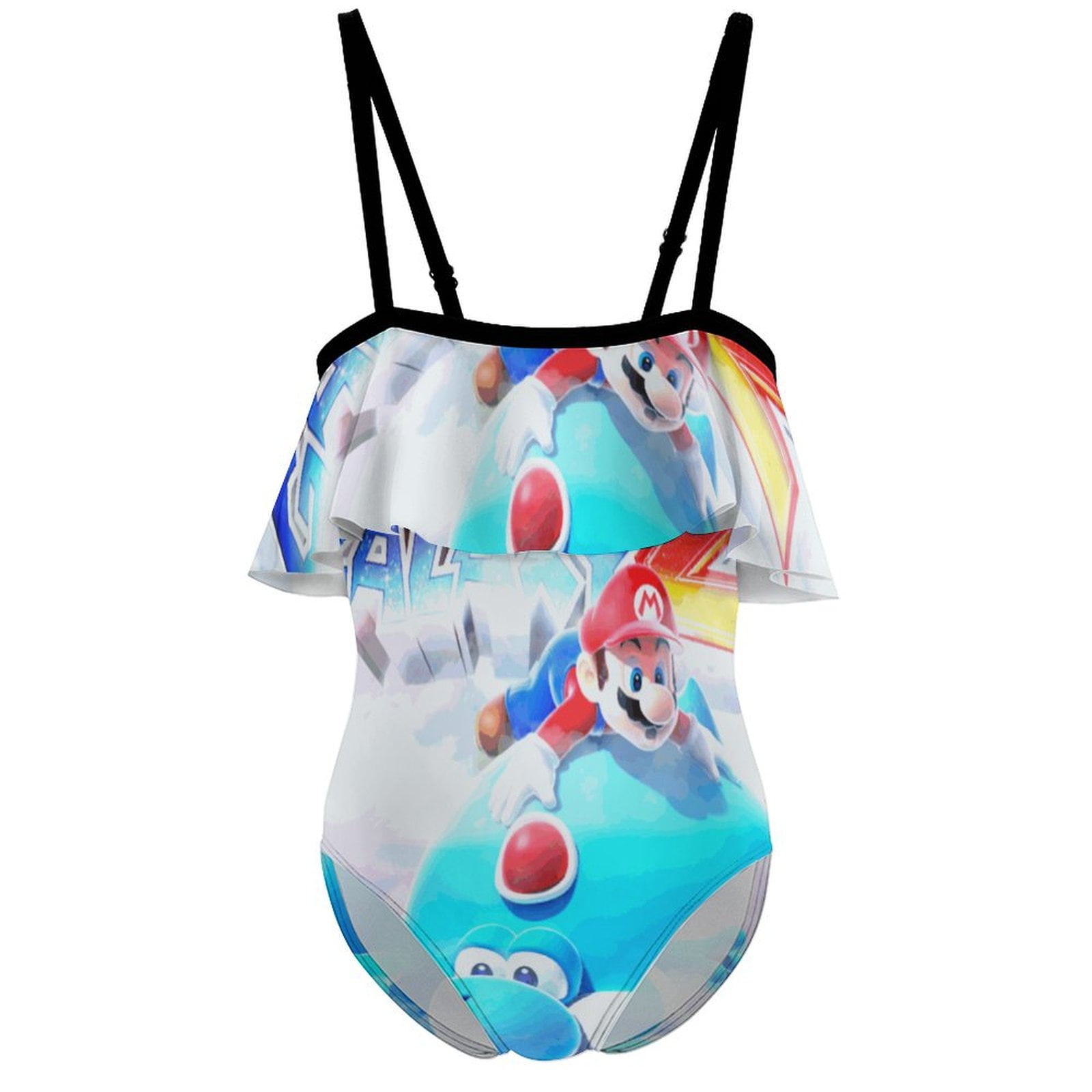 Super Mario Bros Kids One-piece Swimsuit Adjustable Off Shoulder Ruffle ...