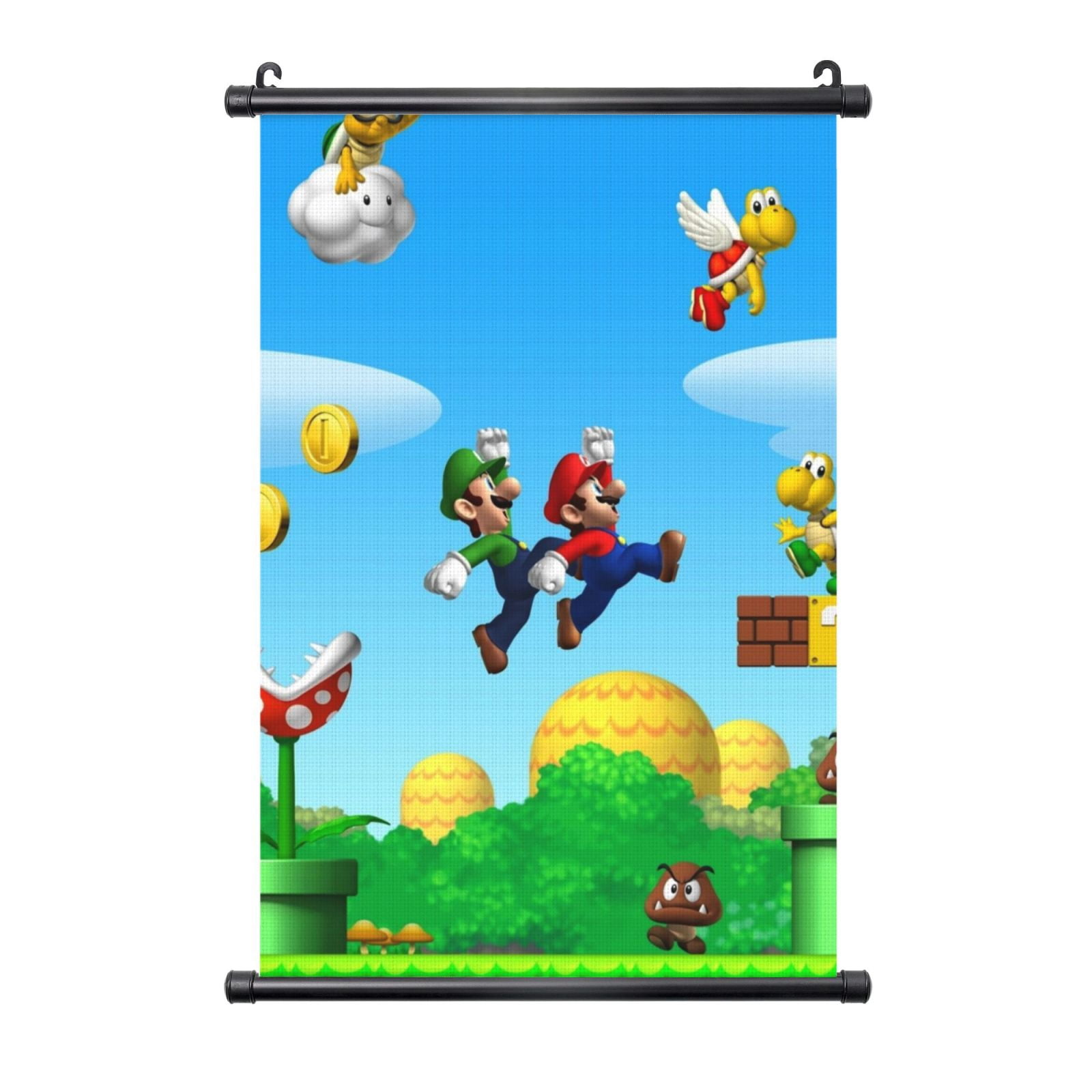 Super Mario Bros Luigi Black Plastic Shaft Hanging Poster Decor Canvas ...