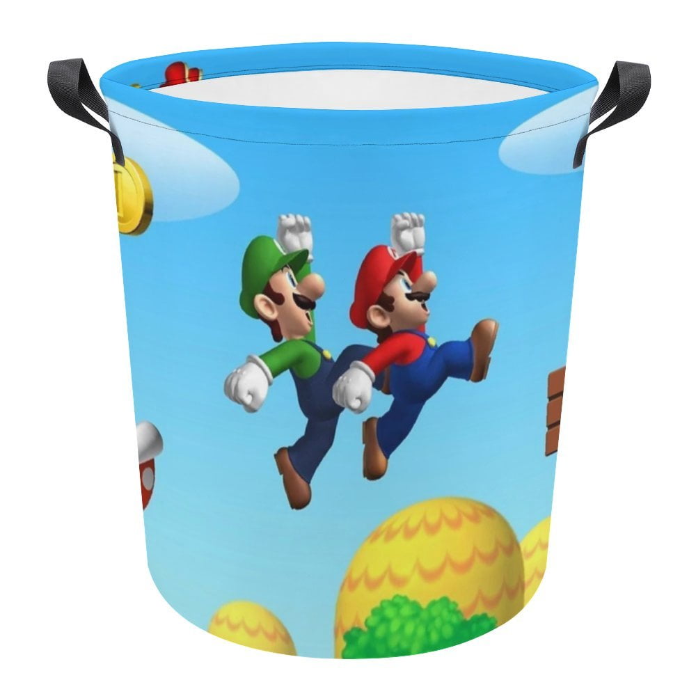 Super Mario Bros Luigi Circular Laundry Hamper Foldable Large Storage ...