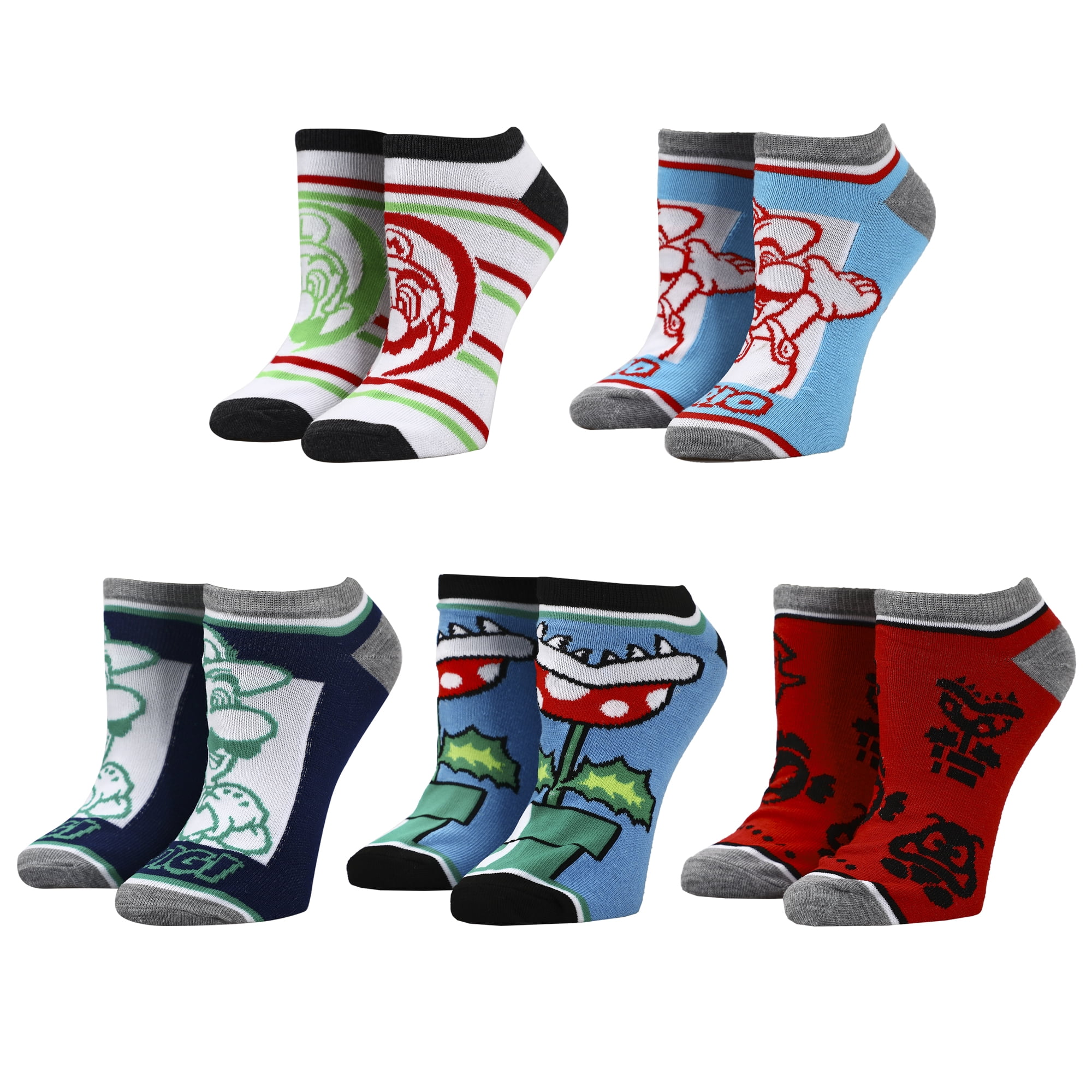 Super Mario Bros Mario & Luigi Mixed Icons Women's 5-Pack Ankle Socks ...