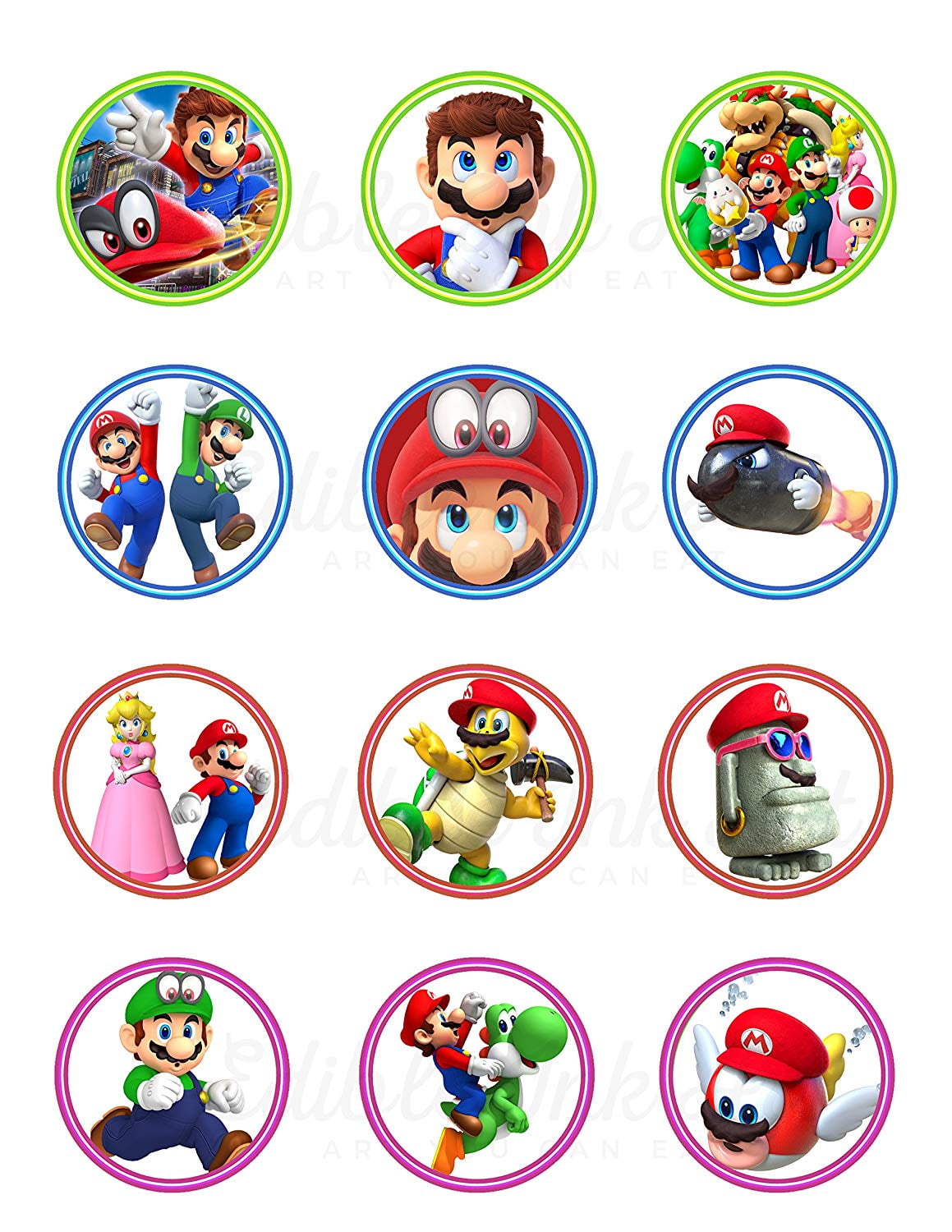 Super Mario Bros Odyssey Birthday Cake Topper, by Inkuten (12 Count ...