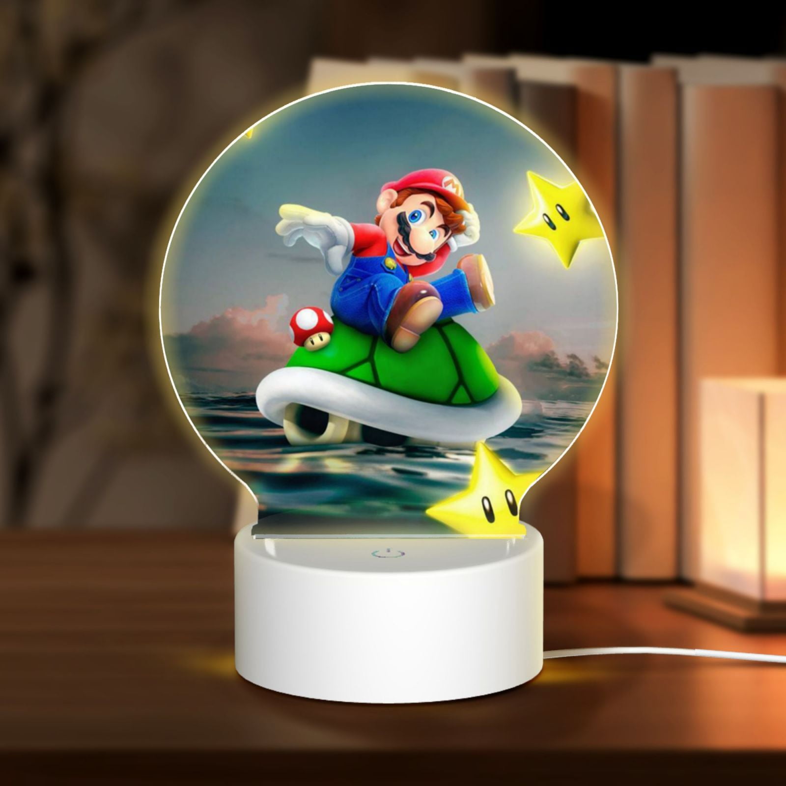 Super Mario Bros Round Acrylic Night Light Decoration USB Cable LED ...