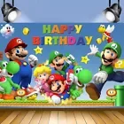 Super Mario Bros. Theme Party Decoration, 5x3.5ft Happy Birthday ...