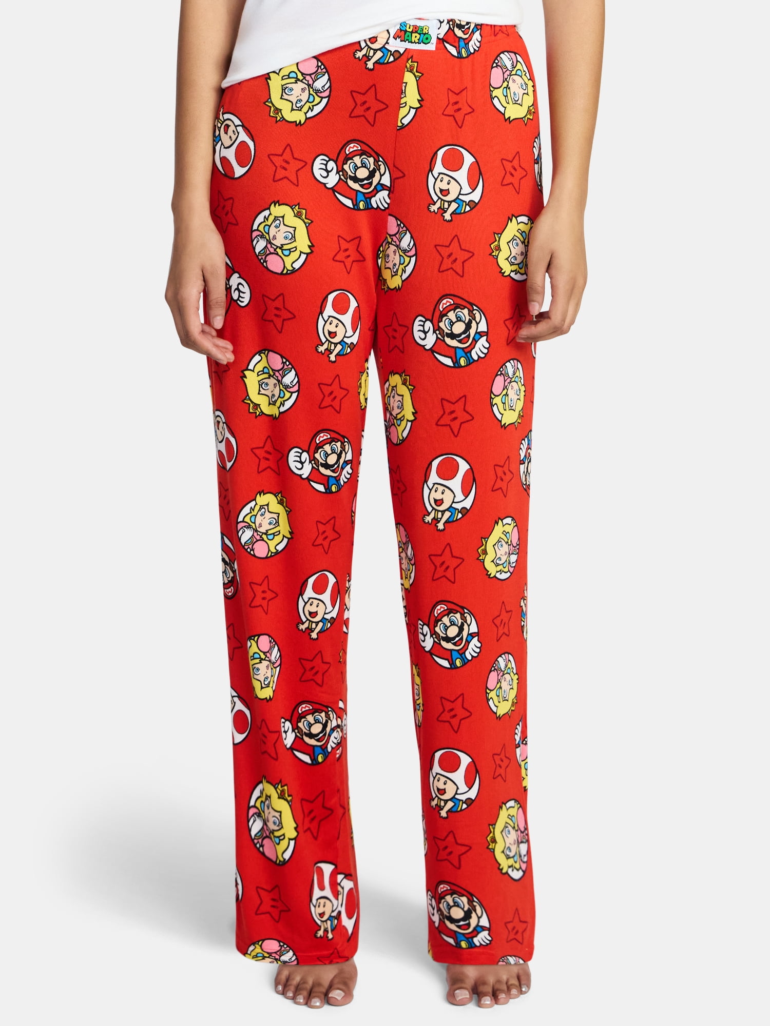 Super Mario Bros Women's Princess Peach and Toad Hacci Knit Wide Leg Sleep Pants, Sizes XS-3X ...
