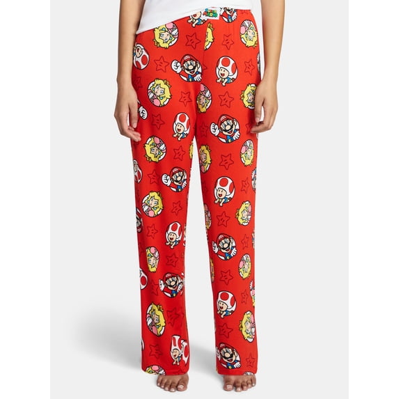 Super Mario Bros Women's Princess Peach and Toad Hacci Knit Wide Leg ...