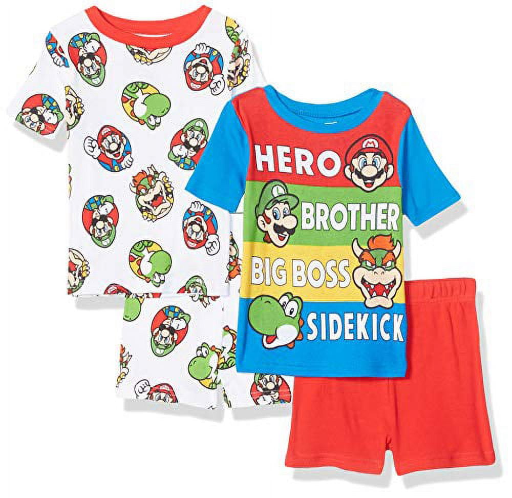 Super Mario Brothers Boys' Little 4-Piece Cotton Pajama Set, Mario-Red ...