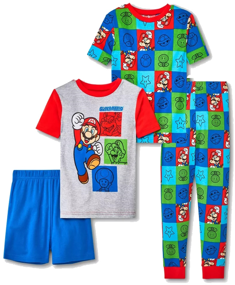 Super Mario Brothers Boys' Snug Fit Cotton Pajamas, Power Up - 4 Piece ...