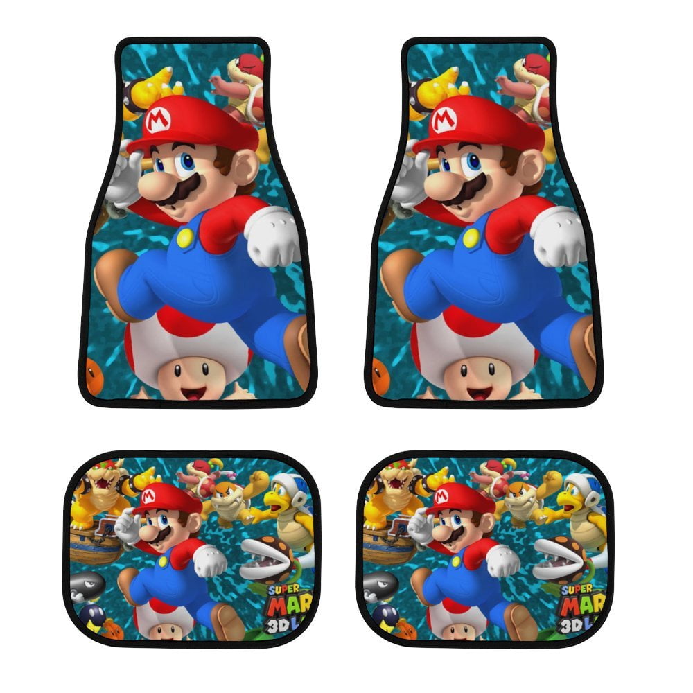 Super Mario Brothers Car Floor Mat Set 4-Piece Front/Rear Auto Foot Mats Carpet Universal Fit ...