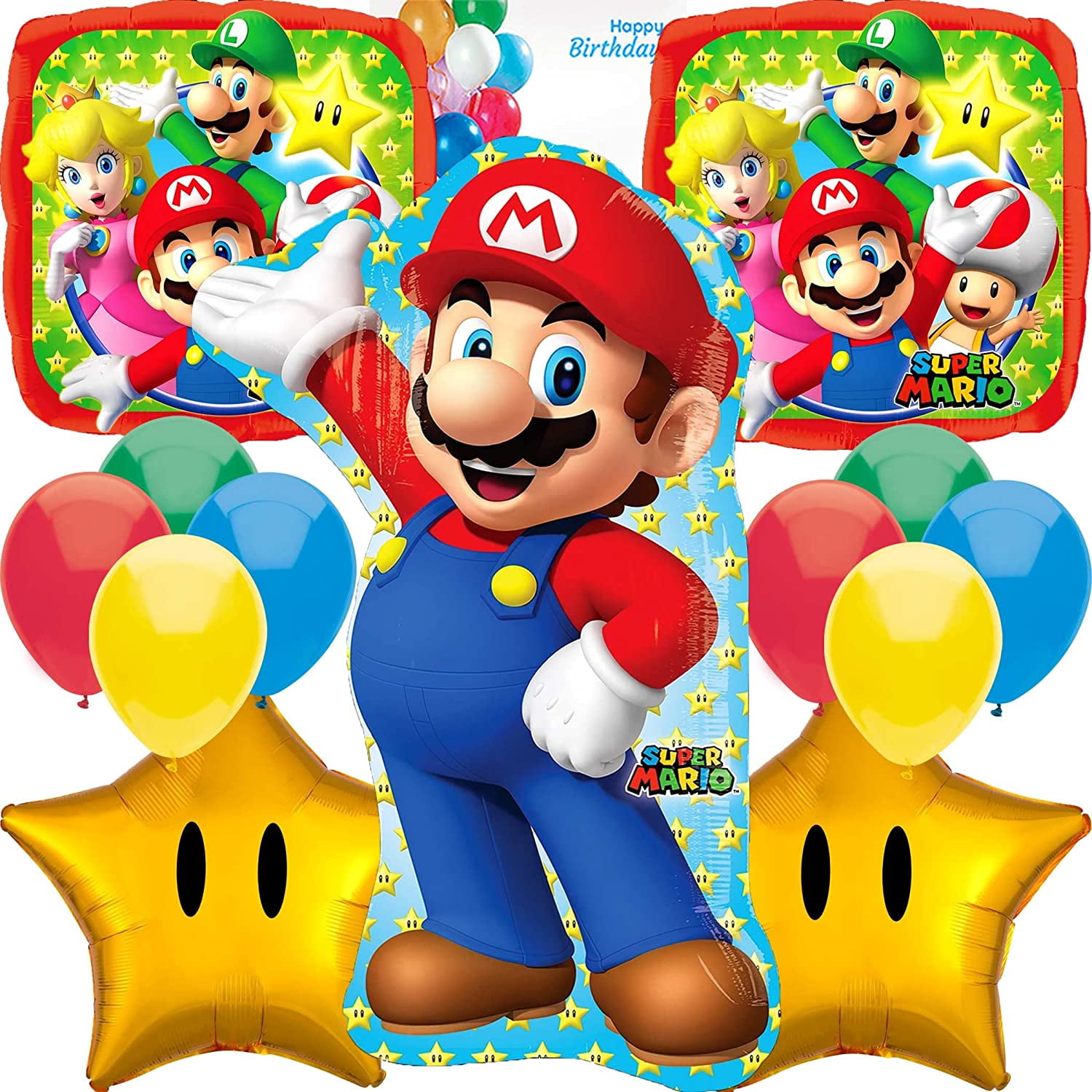 Super Mario Brothers Foil Balloon Bouquet 13 Piece Set Mylar and Latex ...