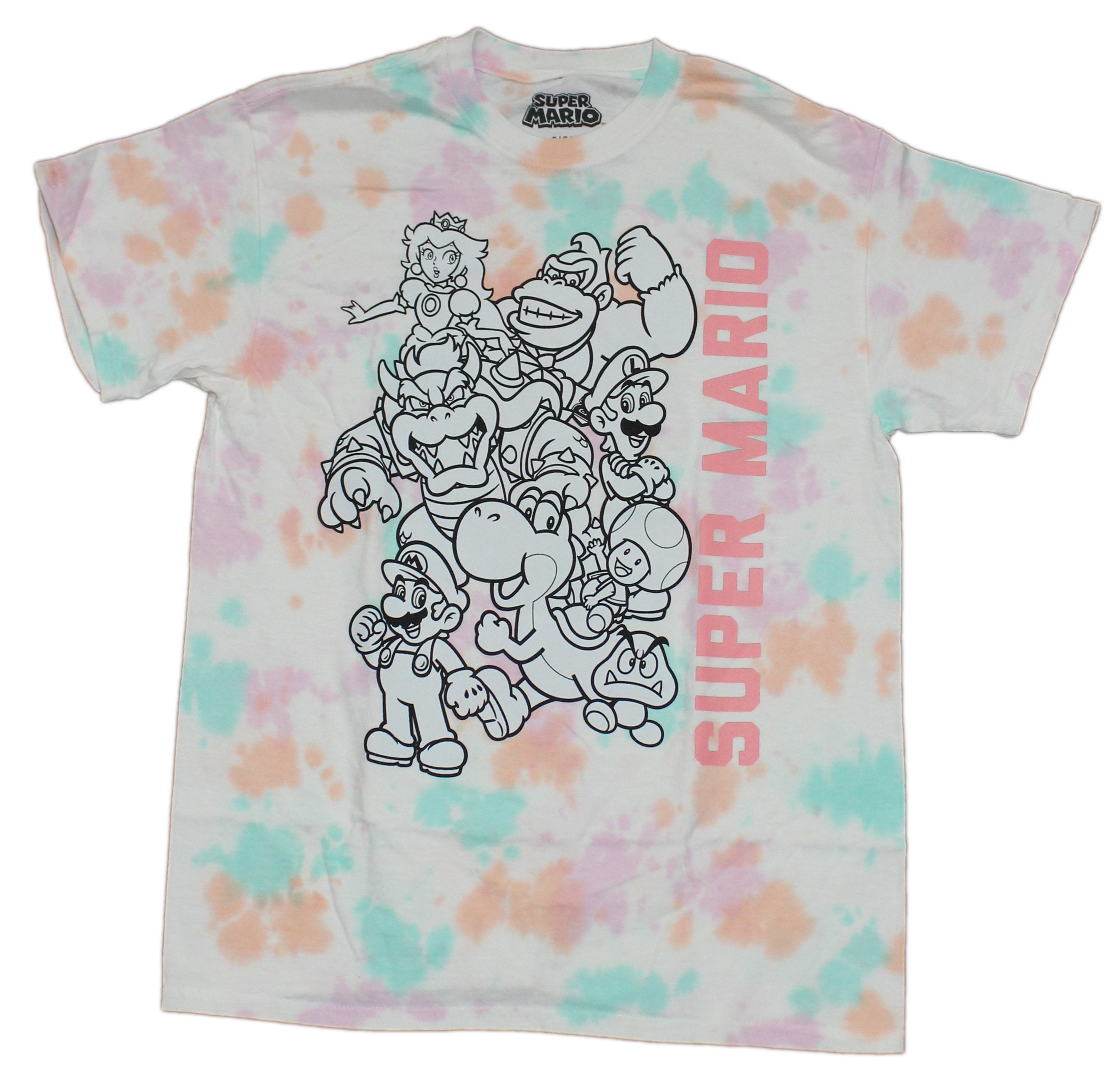 Super Mario Brothers Mens T-Shirt - Cast in Black and White Outline (X ...