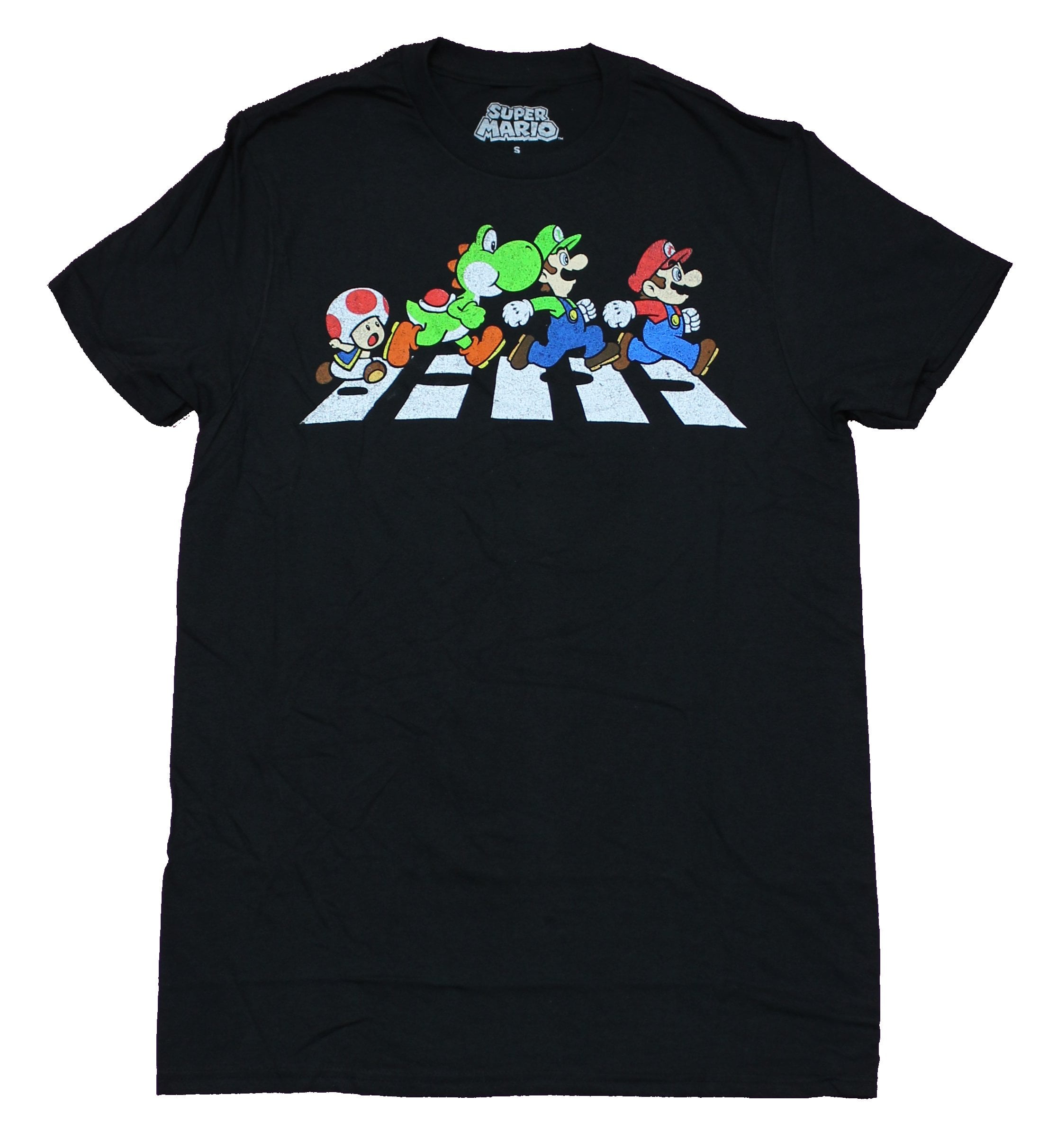 Super Mario Brothers Mens T-Shirt - Mario Luigi Yoshi & Toad Road Cross ...