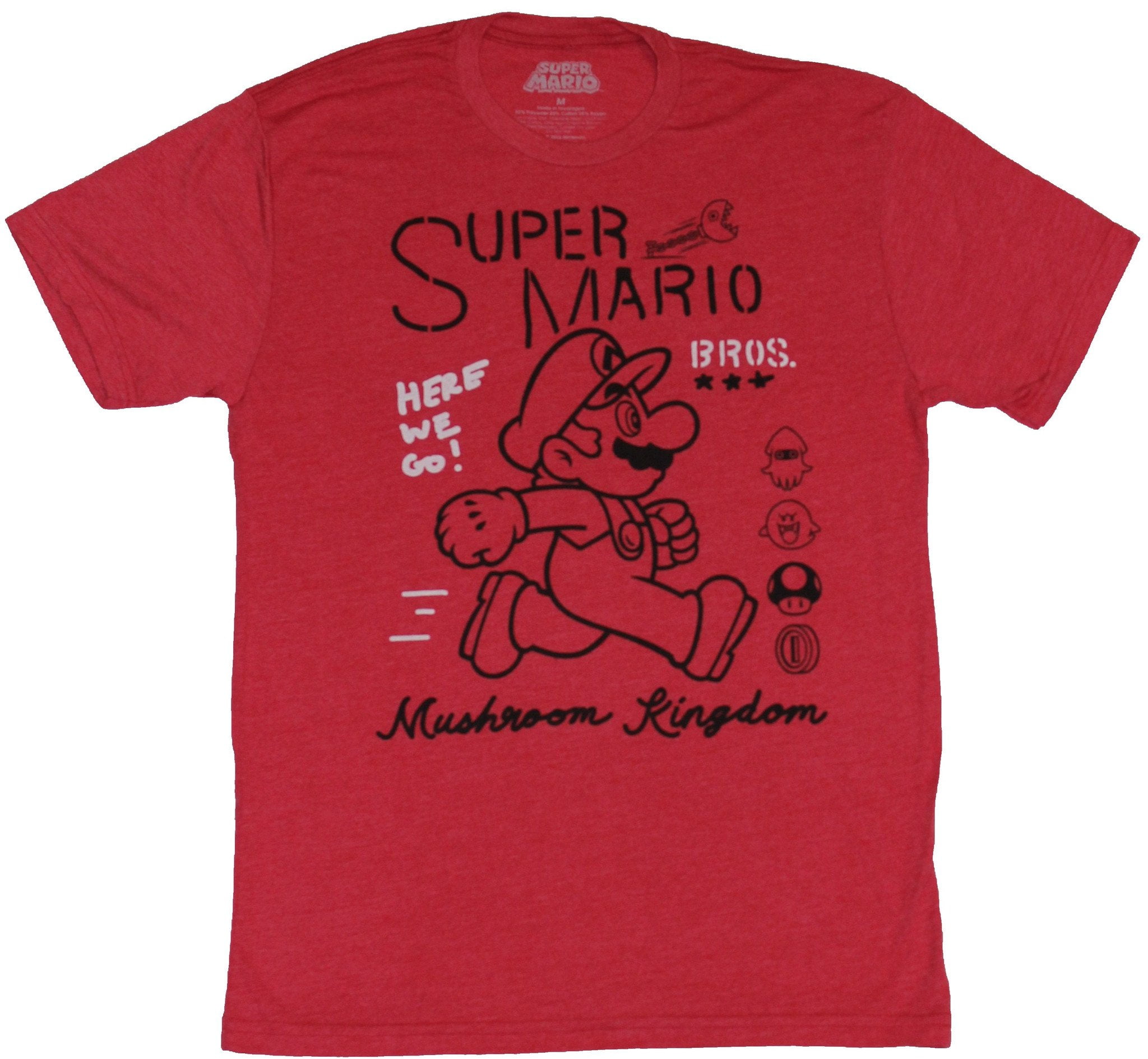 Super Mario Brothers Mens T-Shirt - Outlined Mario Over Mushroom ...