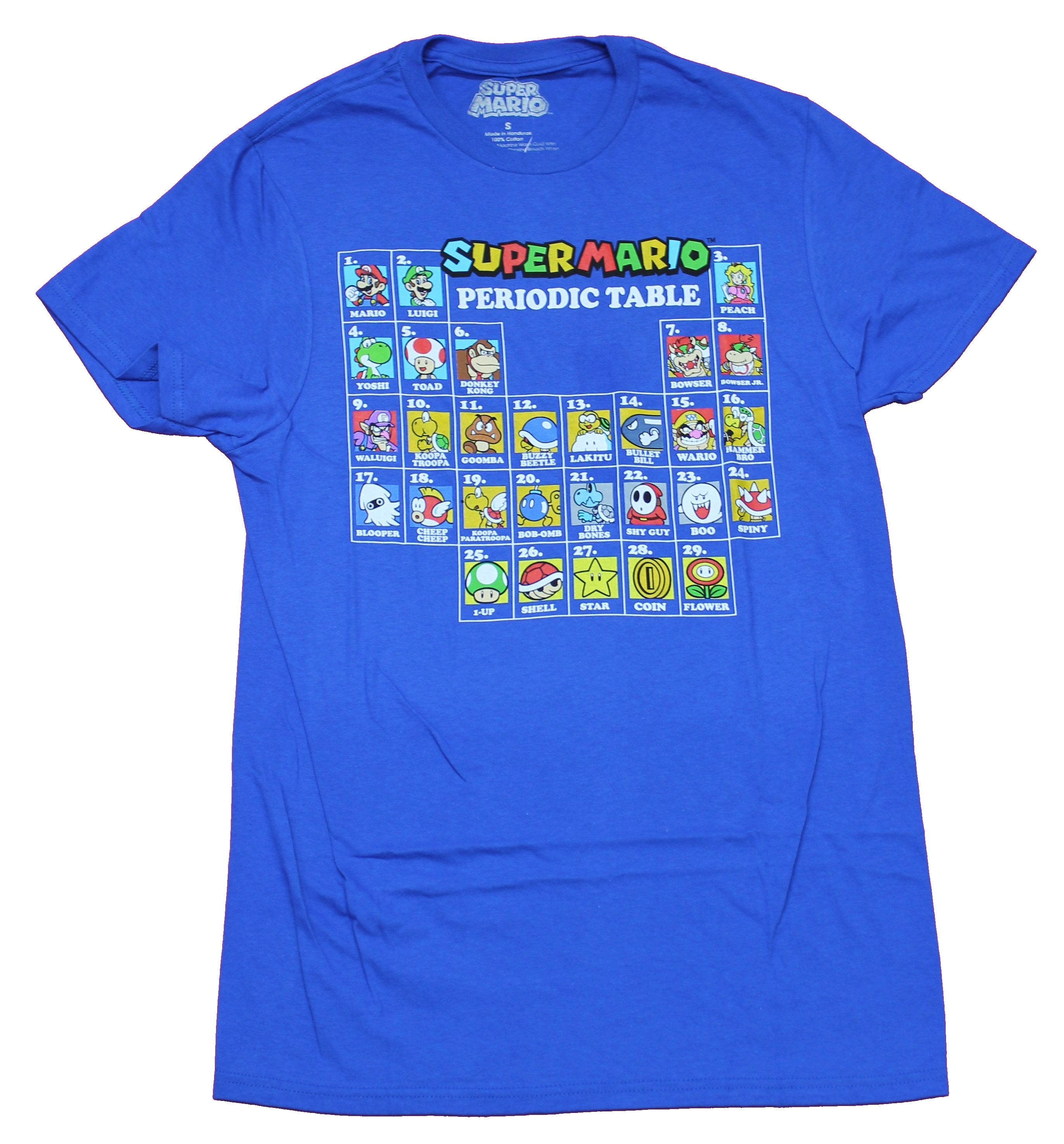 Super Mario Brothers Mens T-Shirt - Periodic Table of Mario (Large ...