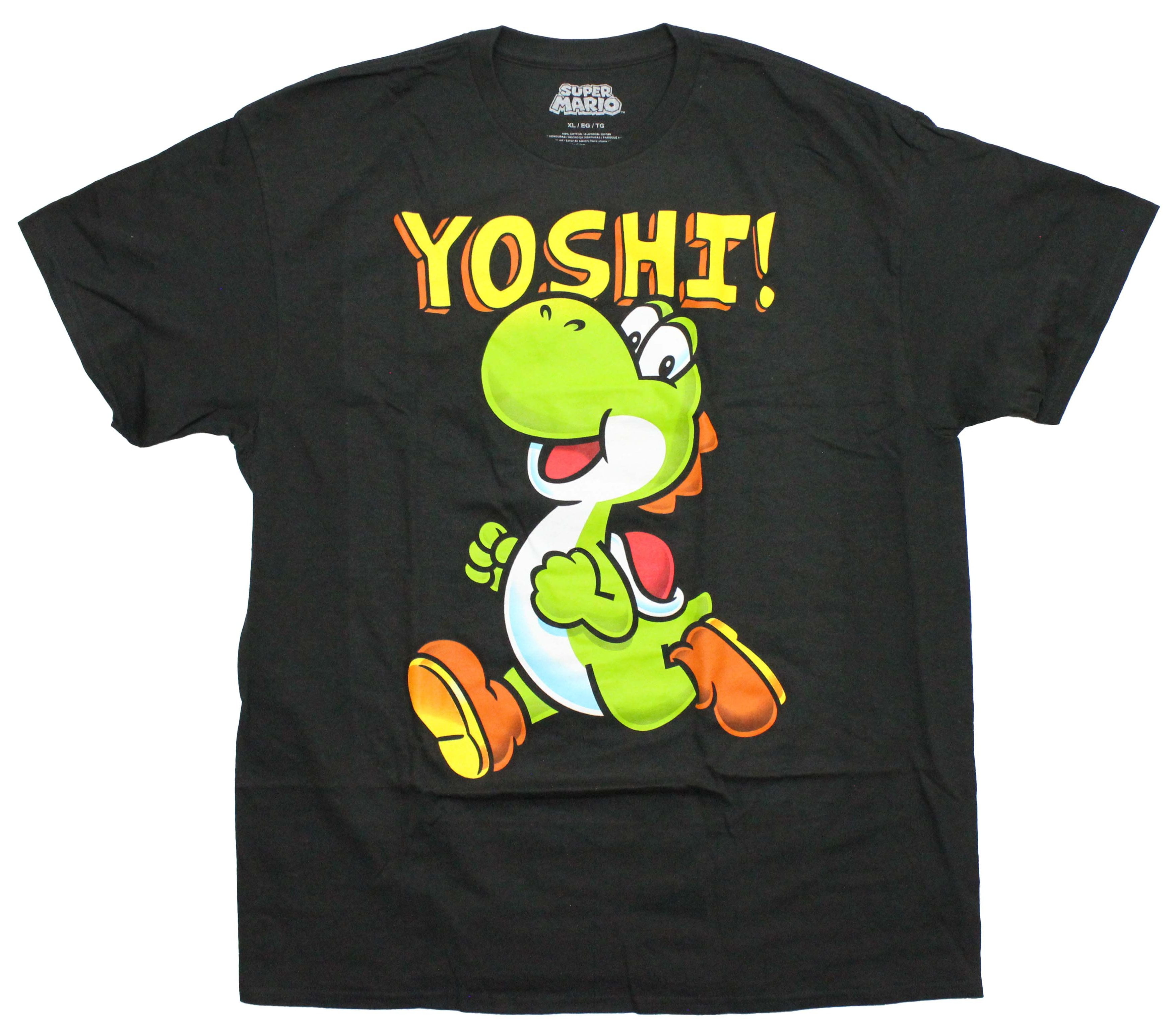 Super Mario Brothers Mens T-Shirt - Yoshi Running Happily Under Name (X ...