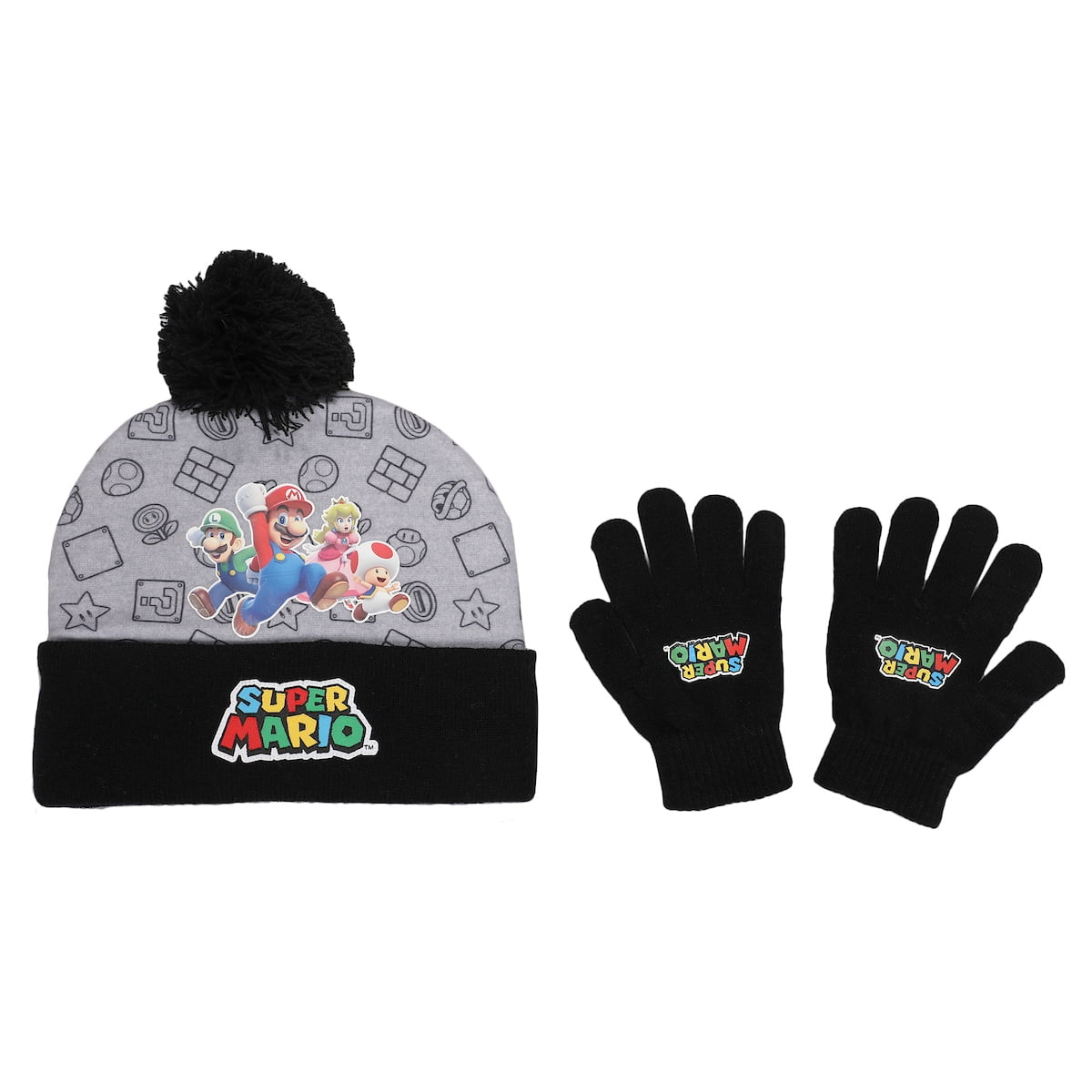 Super Mario Brothers and Princess Peach Youth Cuff Beanie and Gloves ...