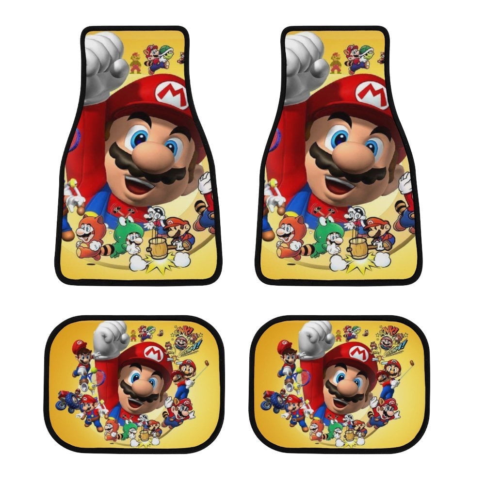 Super Mario Car Floor Mat Set 4-Piece Front/Rear Auto Foot Mats Carpet ...