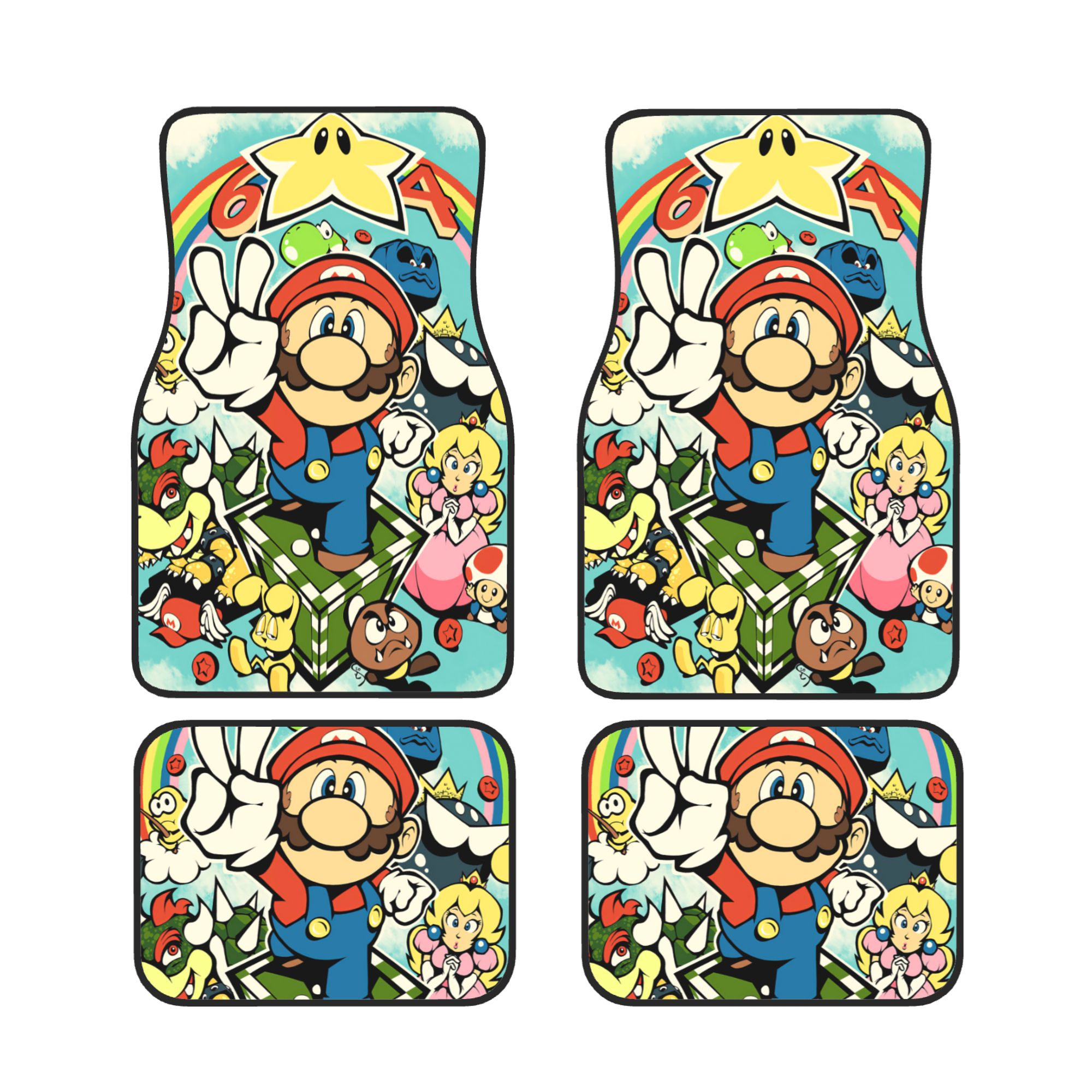 Super Mario Car Floor Mats for Front and Rear Foot Pads Car Accessories ...