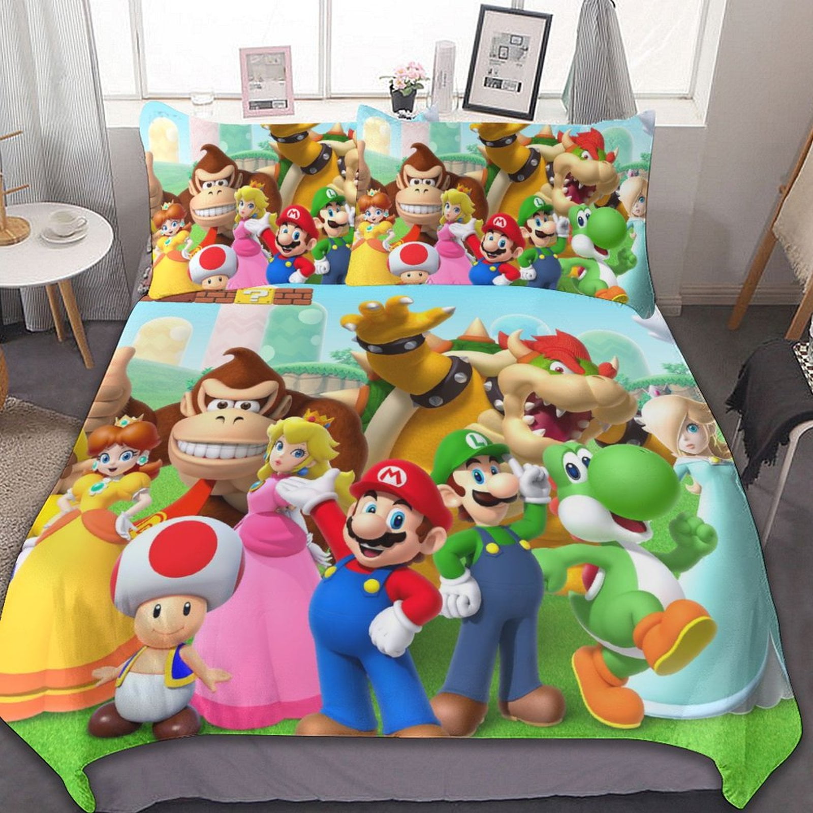 Super Mario Cartoon 3 Piece Bedding Sets Decor Comforter Sets With One ...
