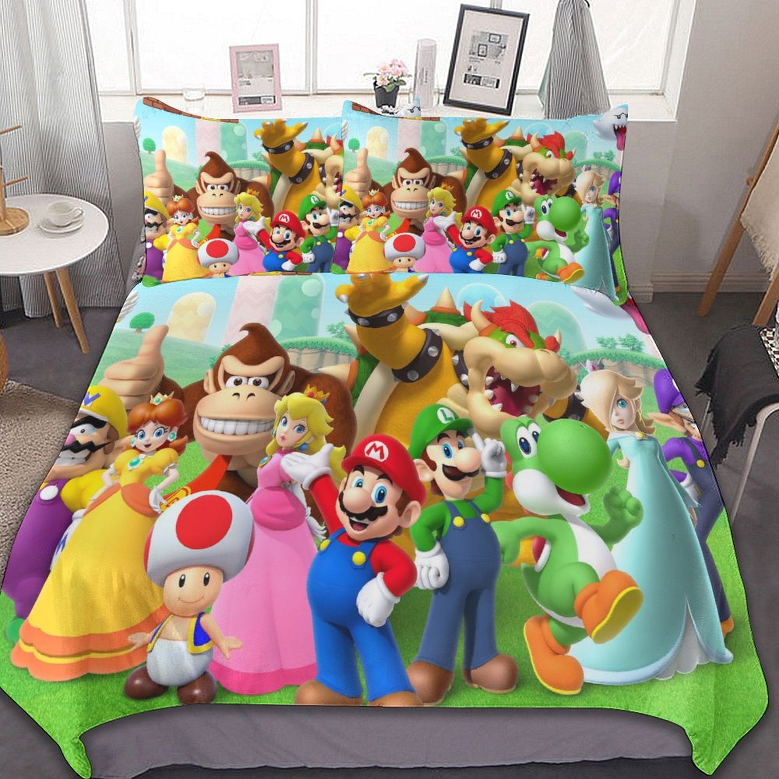 Aoivkut Super Mario Bedding Set, 3-Piece Cartoon Comforter Set with ...