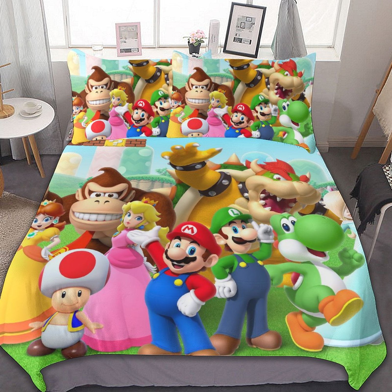 Super Mario Cartoon 3 Piece Bedding Sets Decor Comforter Sets With One ...
