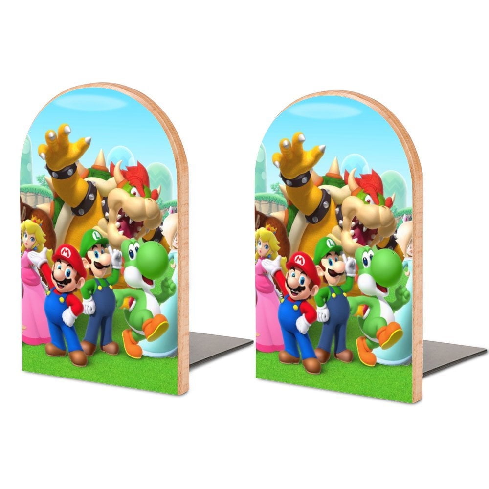 Super Mario Cartoon Bookends Wood Book Divider Decorative Shelves Non ...