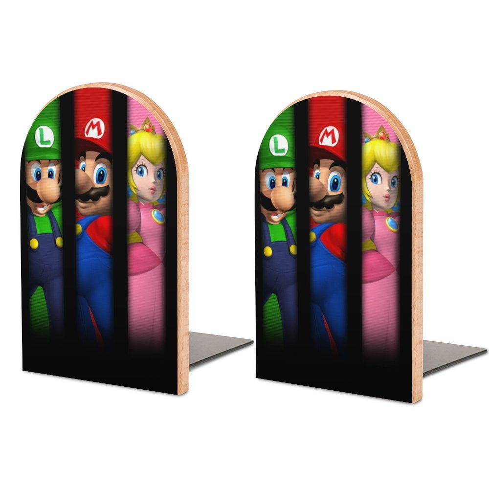 Super Mario Cartoon Bookends Wood Book Divider Decorative Shelves Non ...