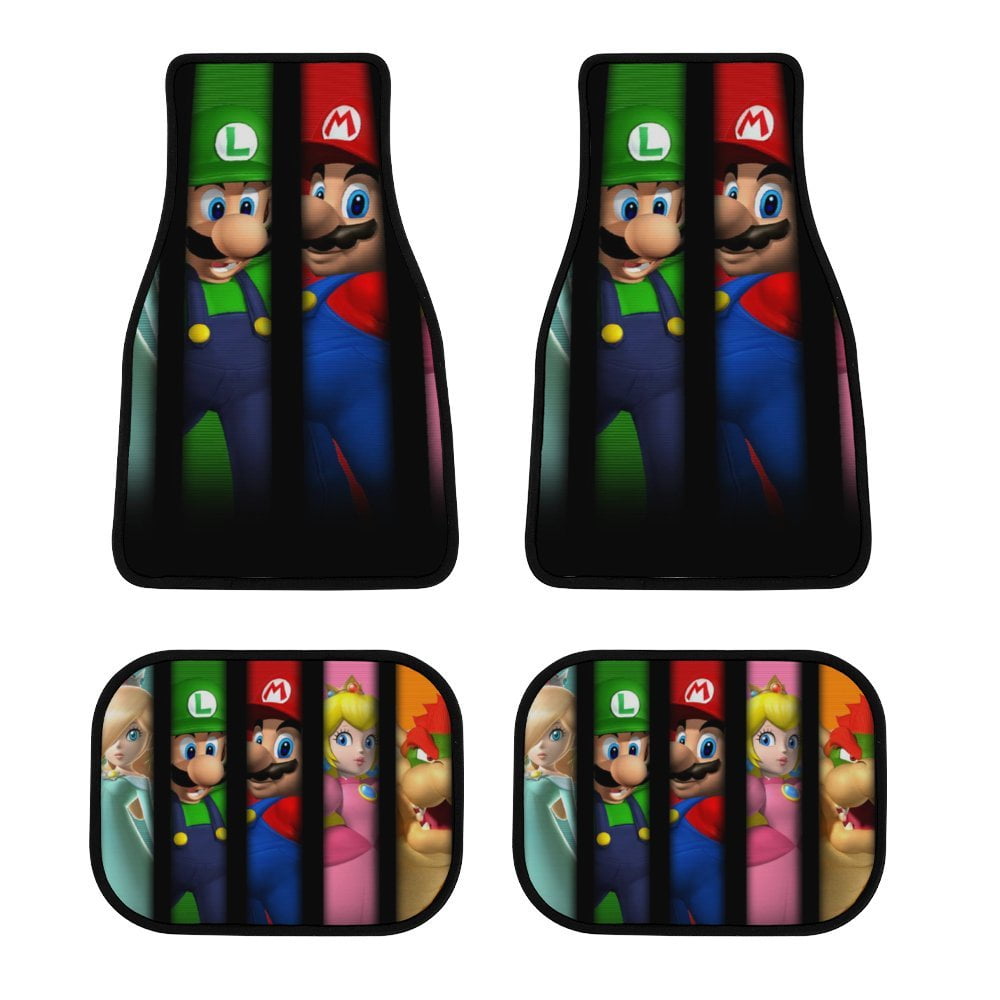 Super Mario Cartoon Car Floor Mat Set 4-Piece Front/Rear Auto Foot Mats ...
