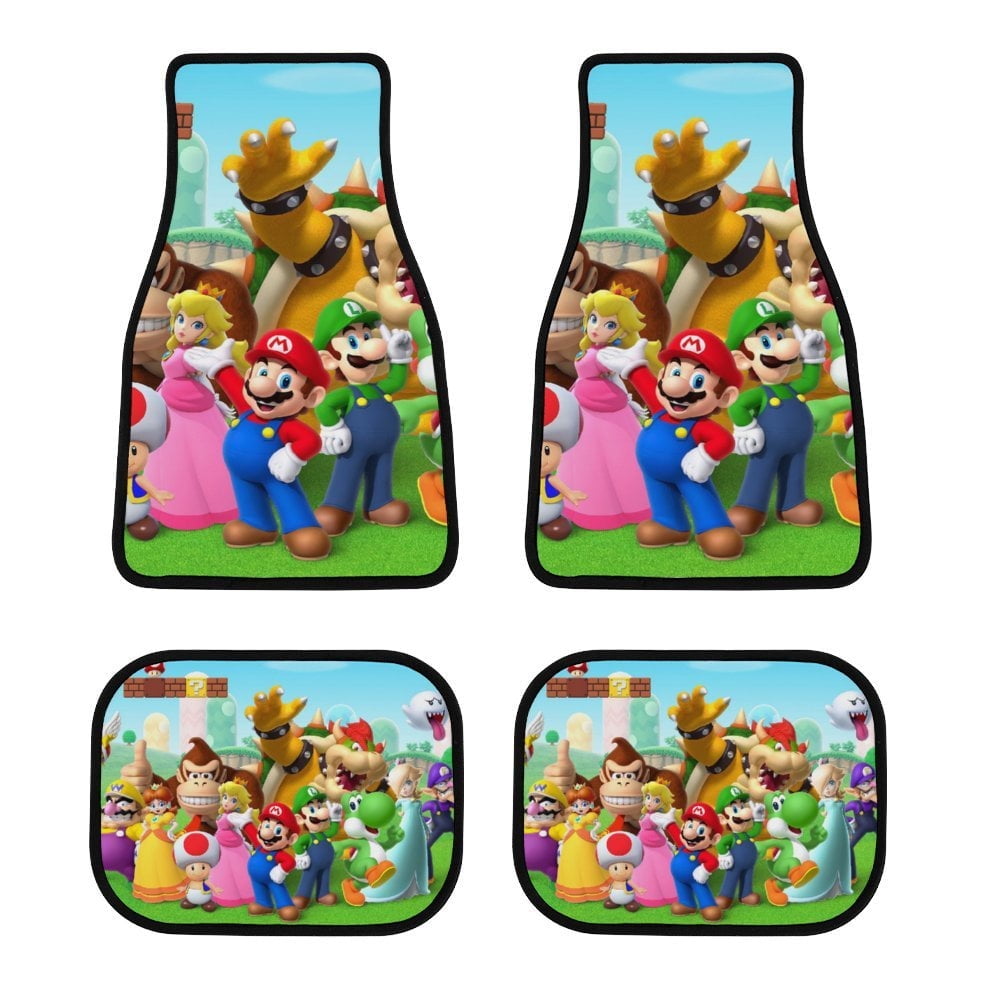 Super Mario Cartoon Car Floor Mat Set 4-Piece Front/Rear Auto Foot Mats ...
