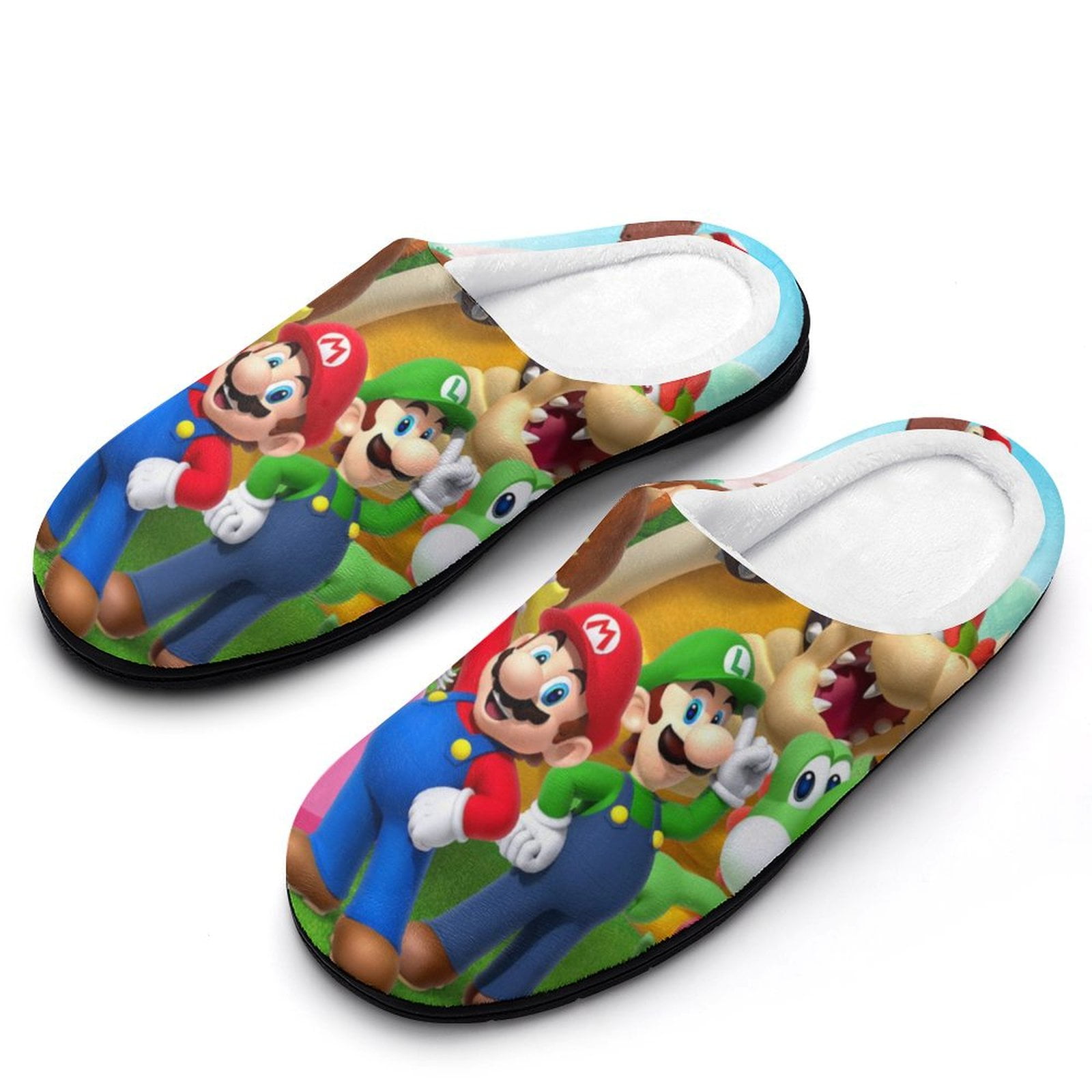 Super Mario Cartoon Fuzzy Cotton Slippers For Womens Lightweight Anti-slip Rubber Sole Slippers ...