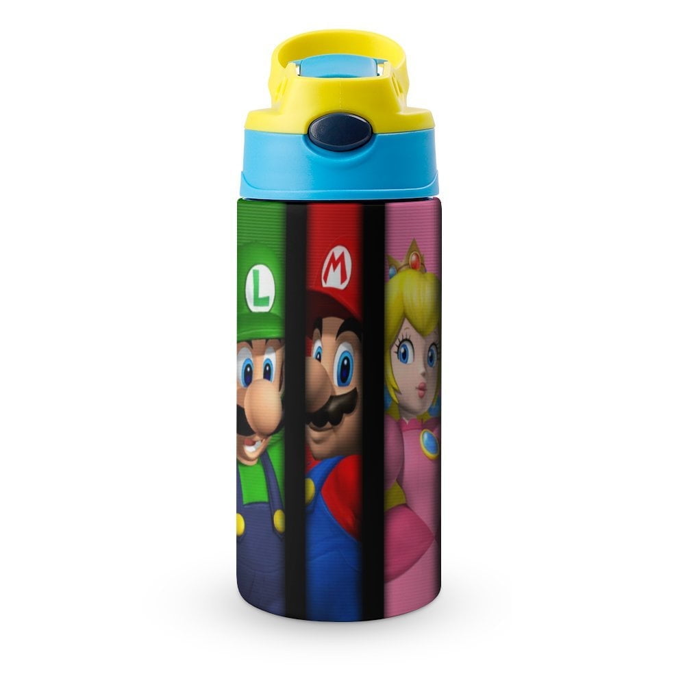 Super Mario Cartoon Kid's Insulated Water Bottle With Straw Vacuum ...