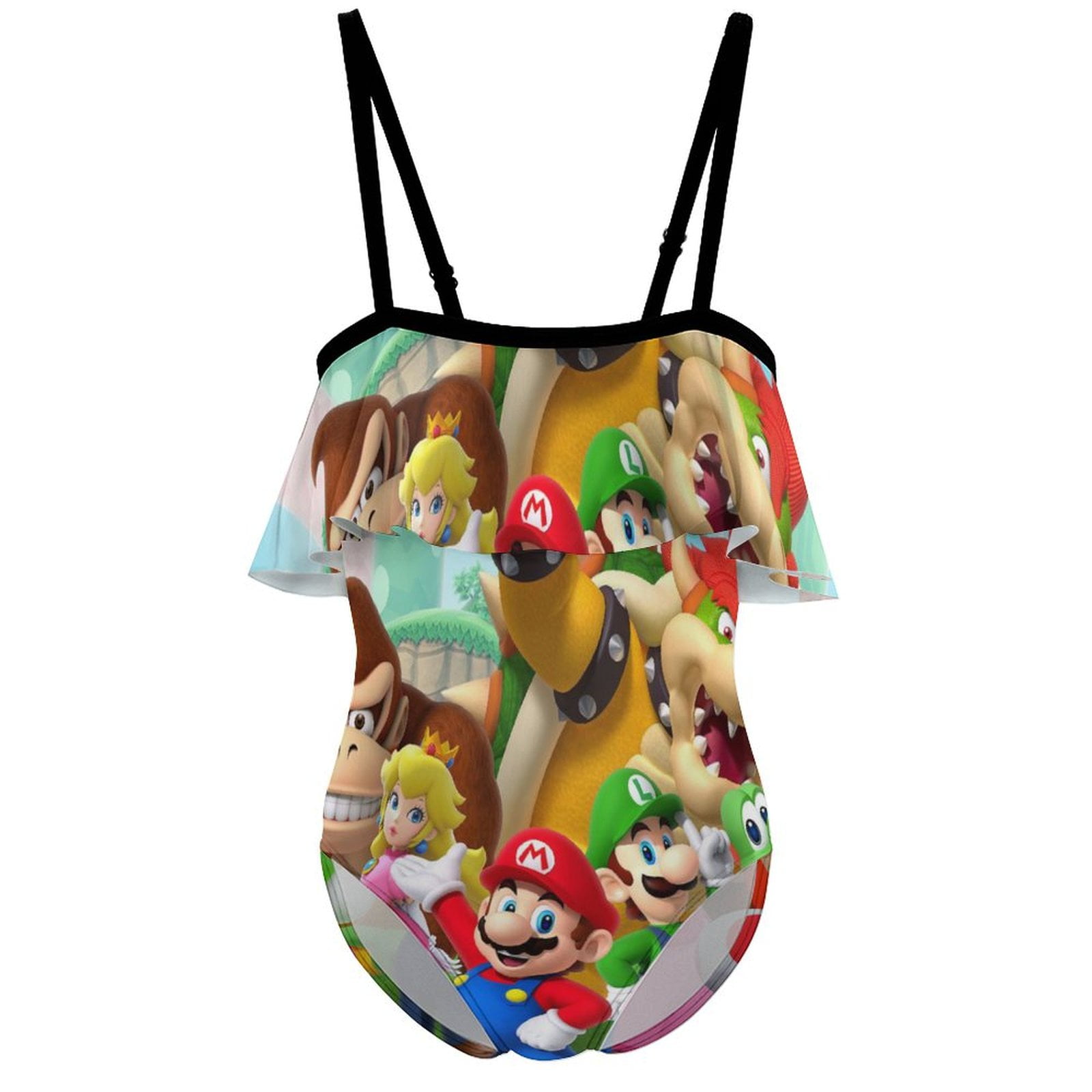 Super Mario Cartoon Kids One-piece Swimsuit Adjustable Off Shoulder ...