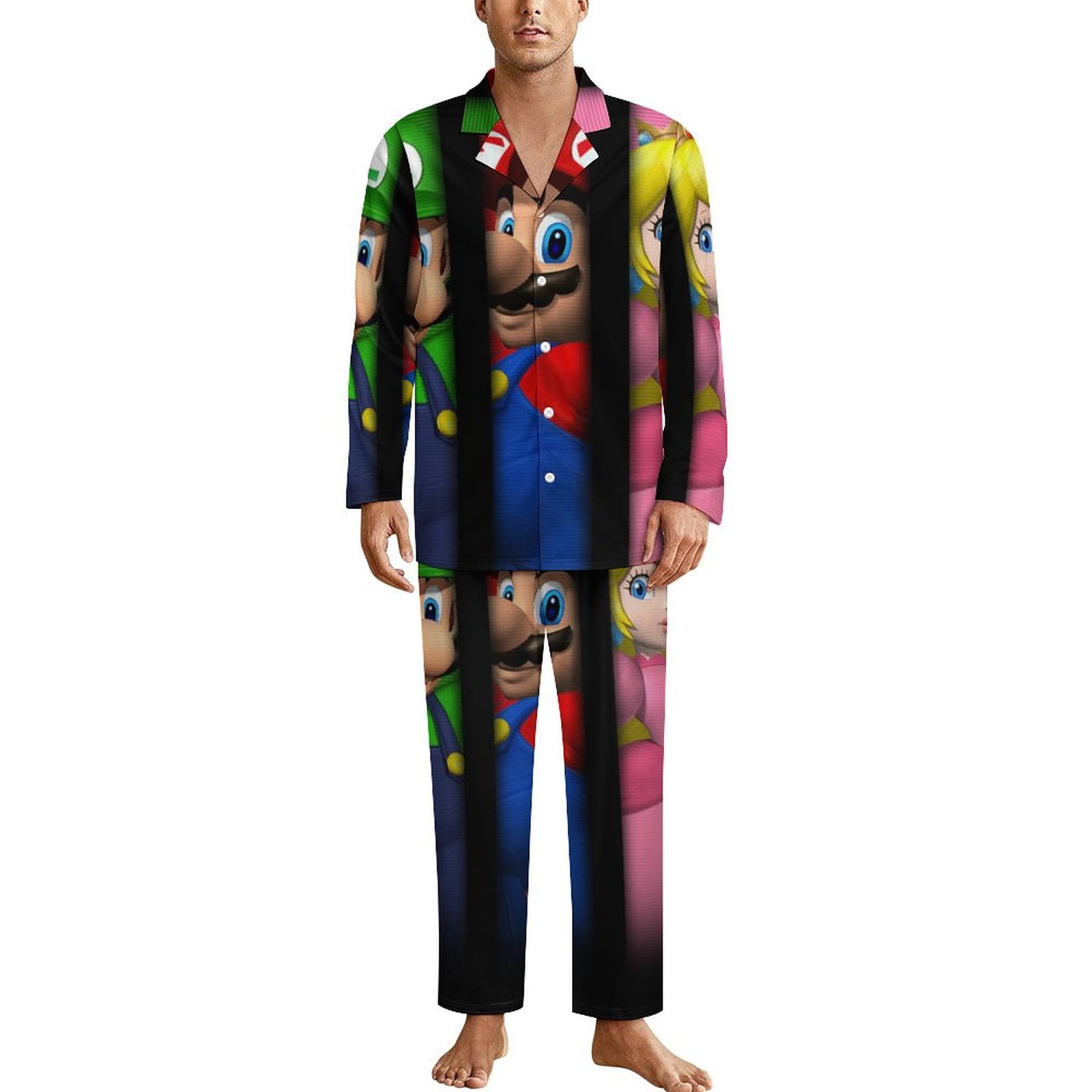 Super Mario Cartoon Long Sleeved Pajama Set for Men Sleepwear Sets Soft ...