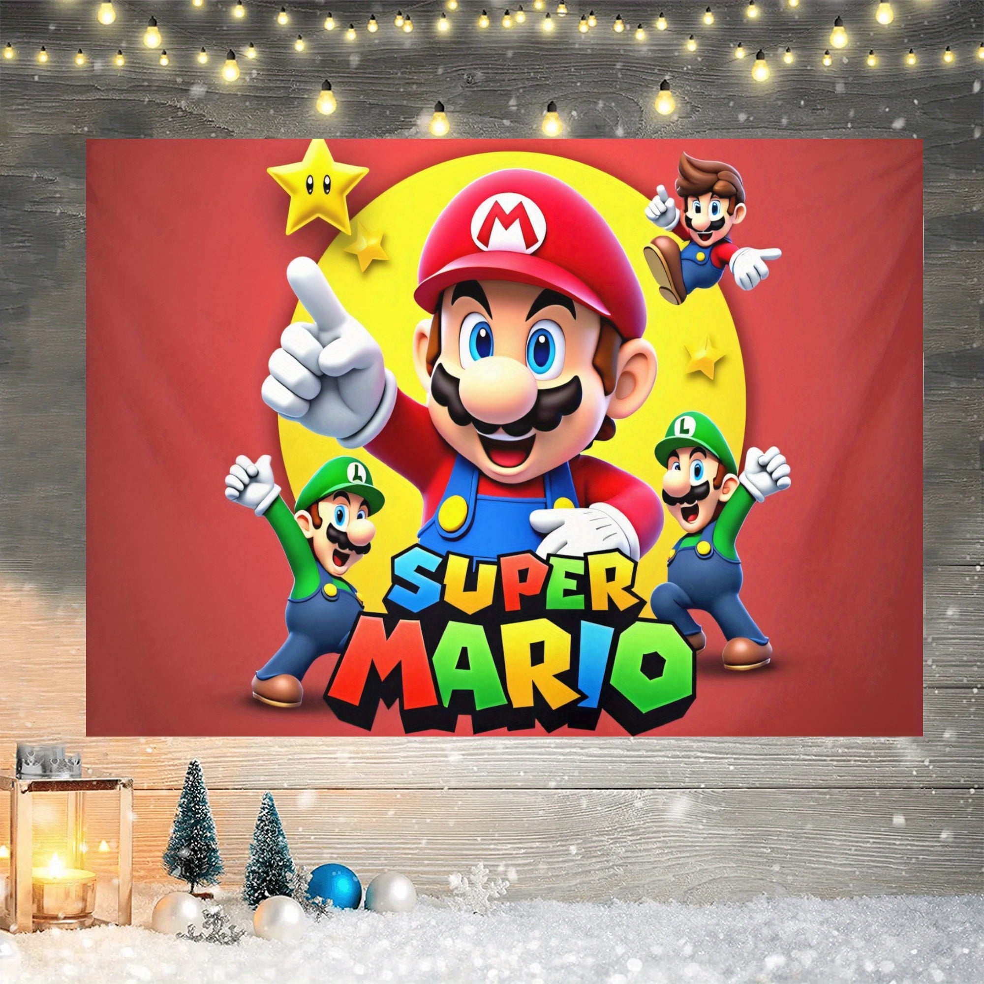 Super Mario Cartoon theme Happy birthday flag background flag family ...