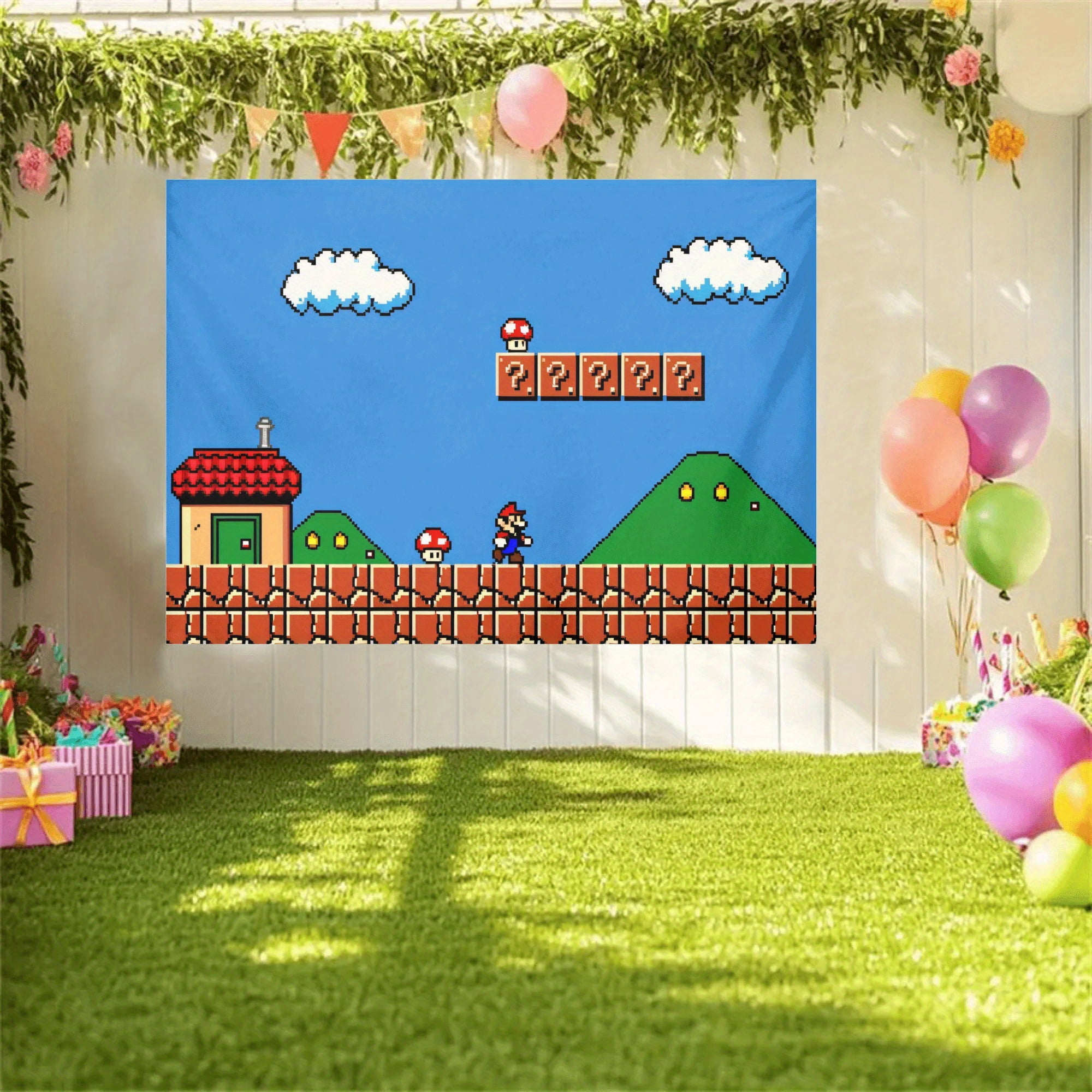 Super Mario Cartoon-themed birthday flag background flag Children's ...