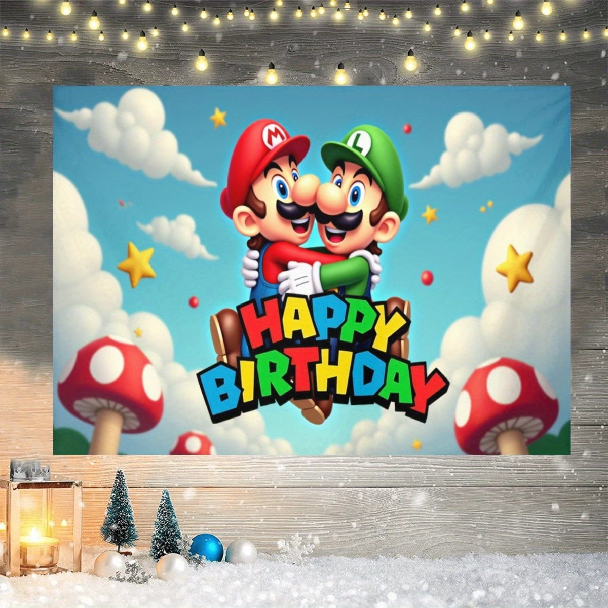 Super Mario Cartoon-themed birthday flag background flag Children's ...
