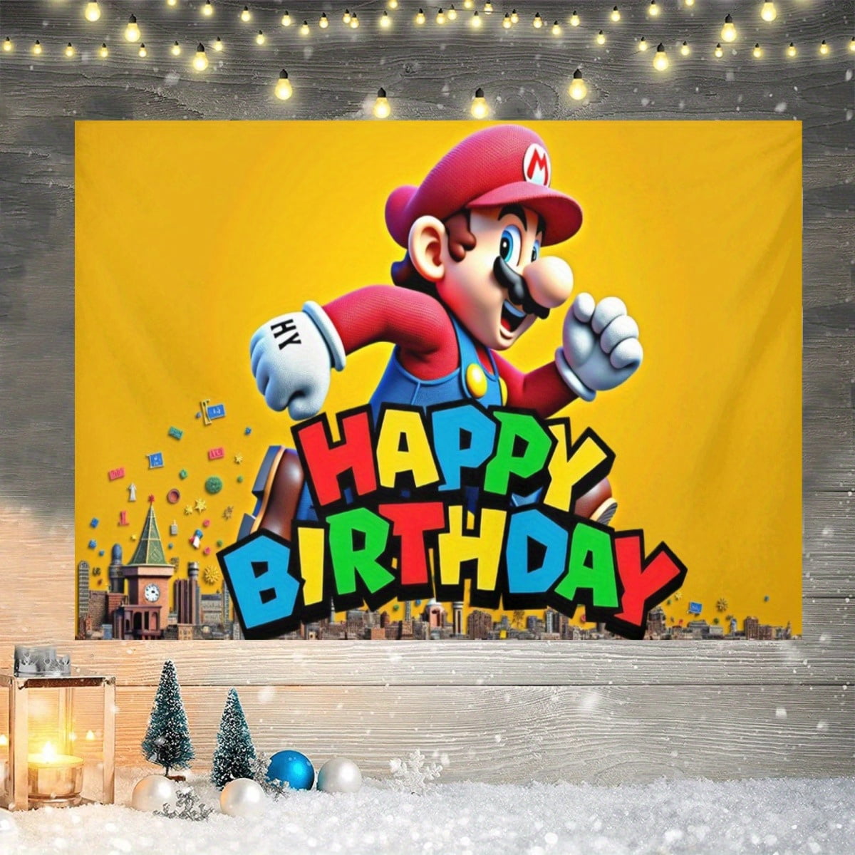 Super Mario Cartoon-themed birthday flag background flag Children's ...