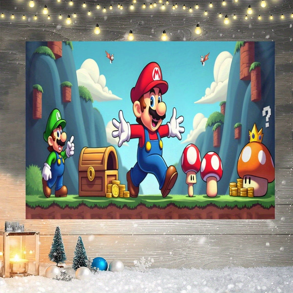 Super Mario Cartoon-themed birthday flag background flag Children's ...