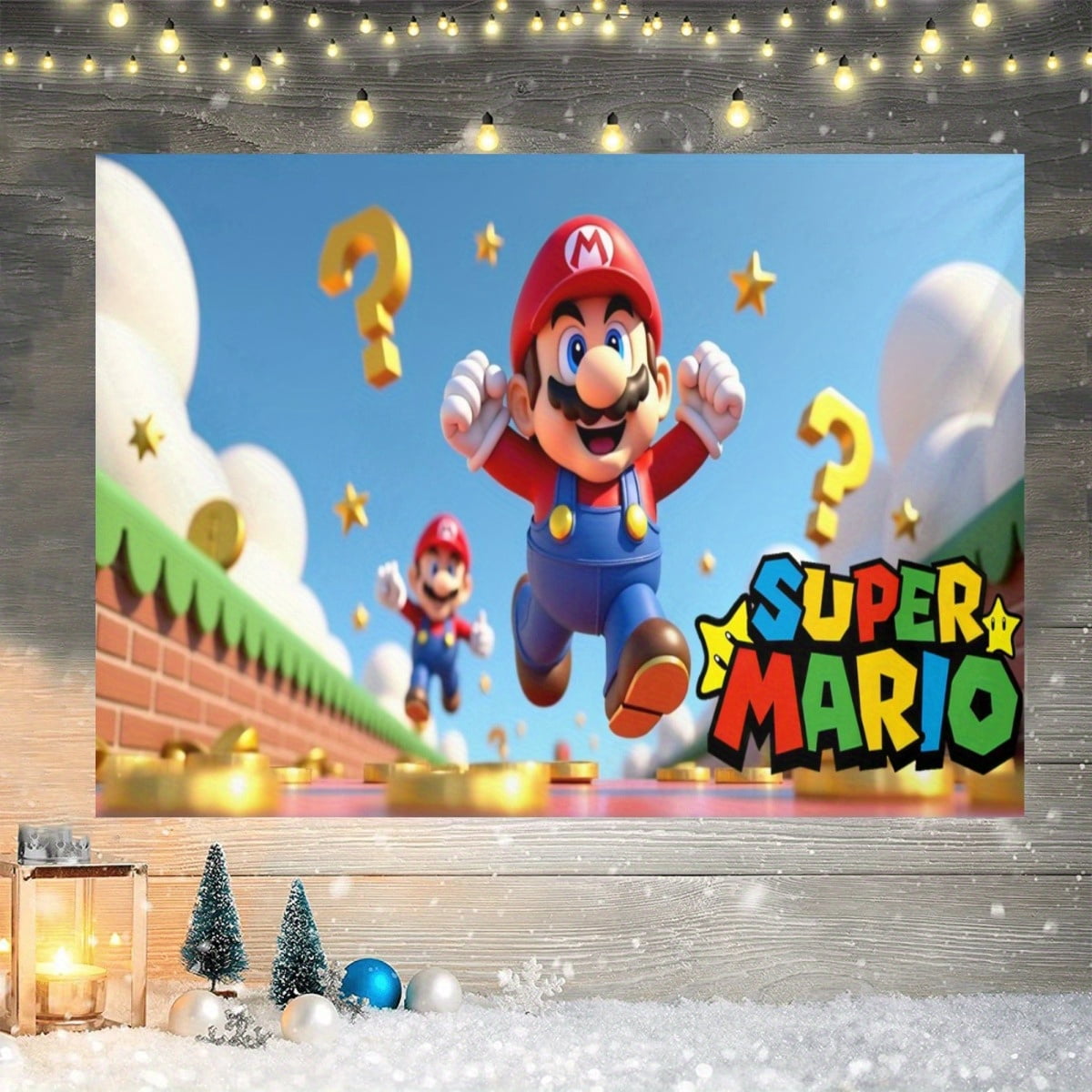Super Mario Cartoon-themed birthday flag, background flag, children's party decoration items ...