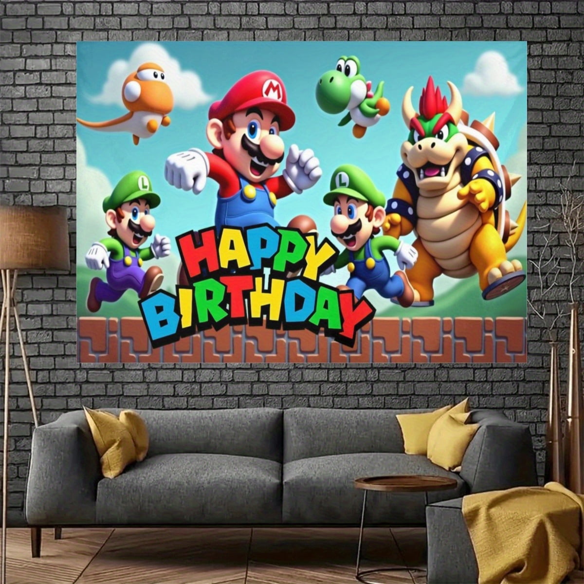 Super Mario Cartoon-themed birthday flag, background flag, children's ...