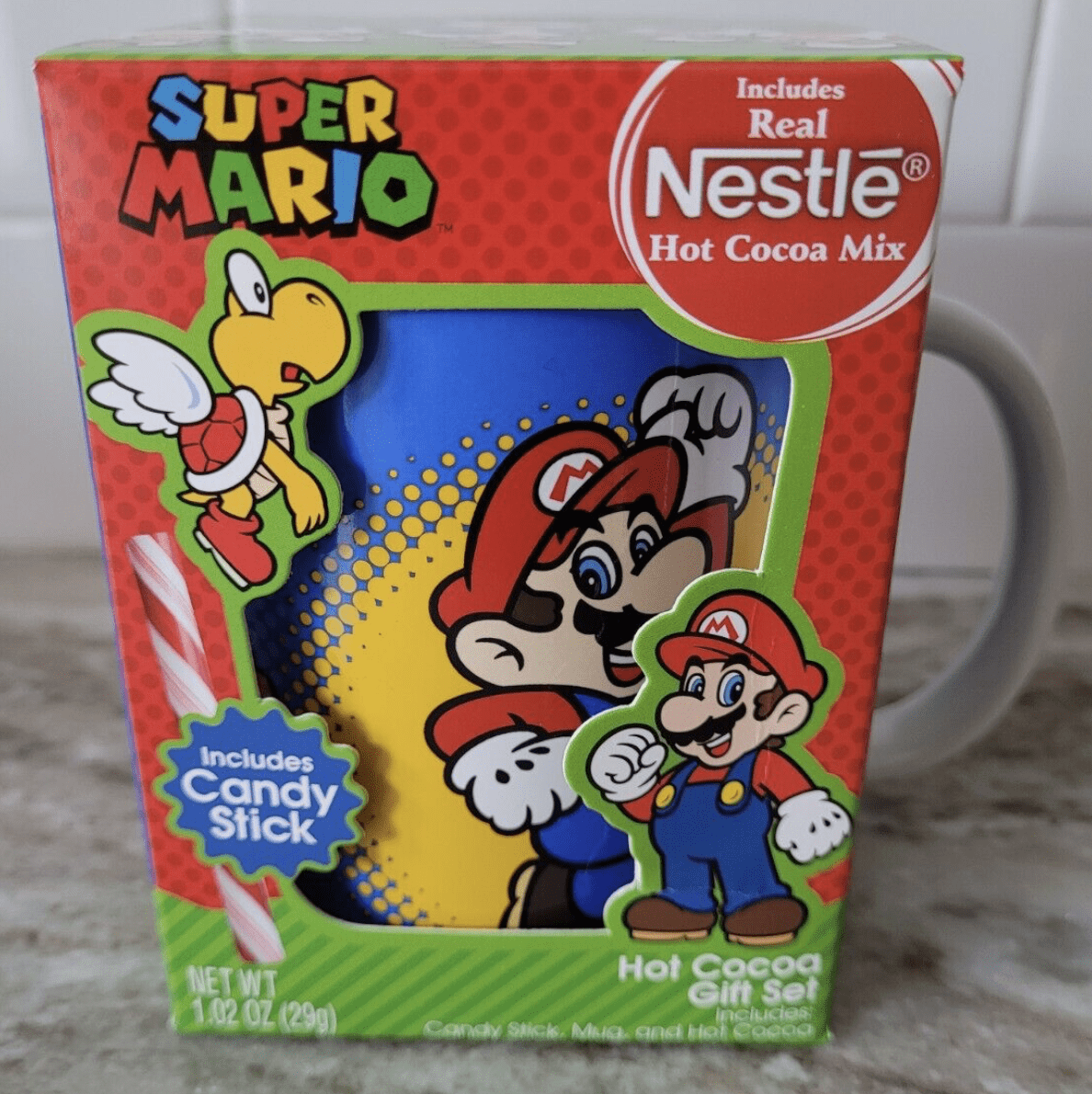 Super Mario Ceramic Coffee Mug With Hot Cocoa Mix And Candy Stir Stick ...